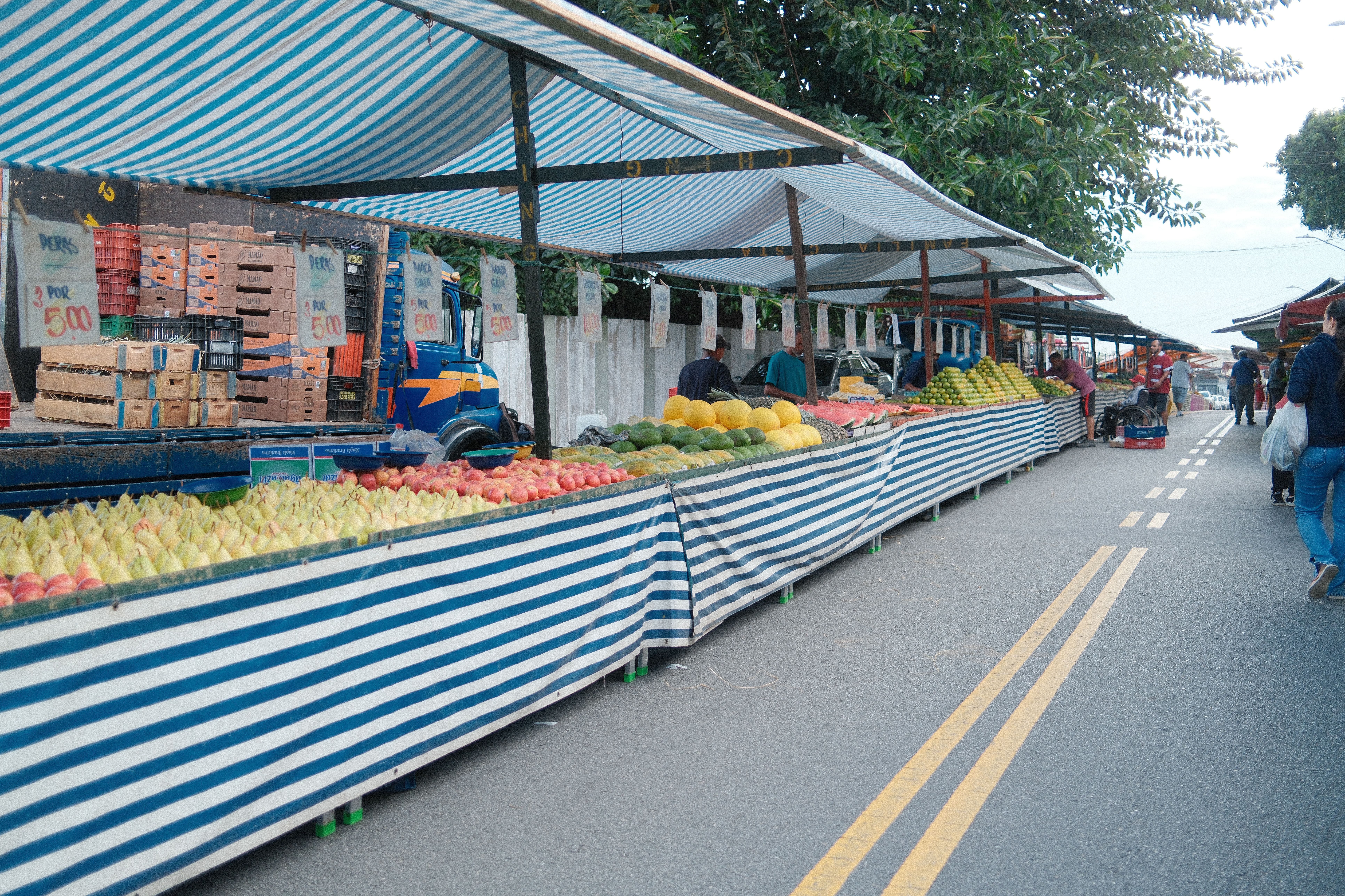 Vibrant Outdoor Fruit Market Scene on a Sunny Day · Free Stock Photo