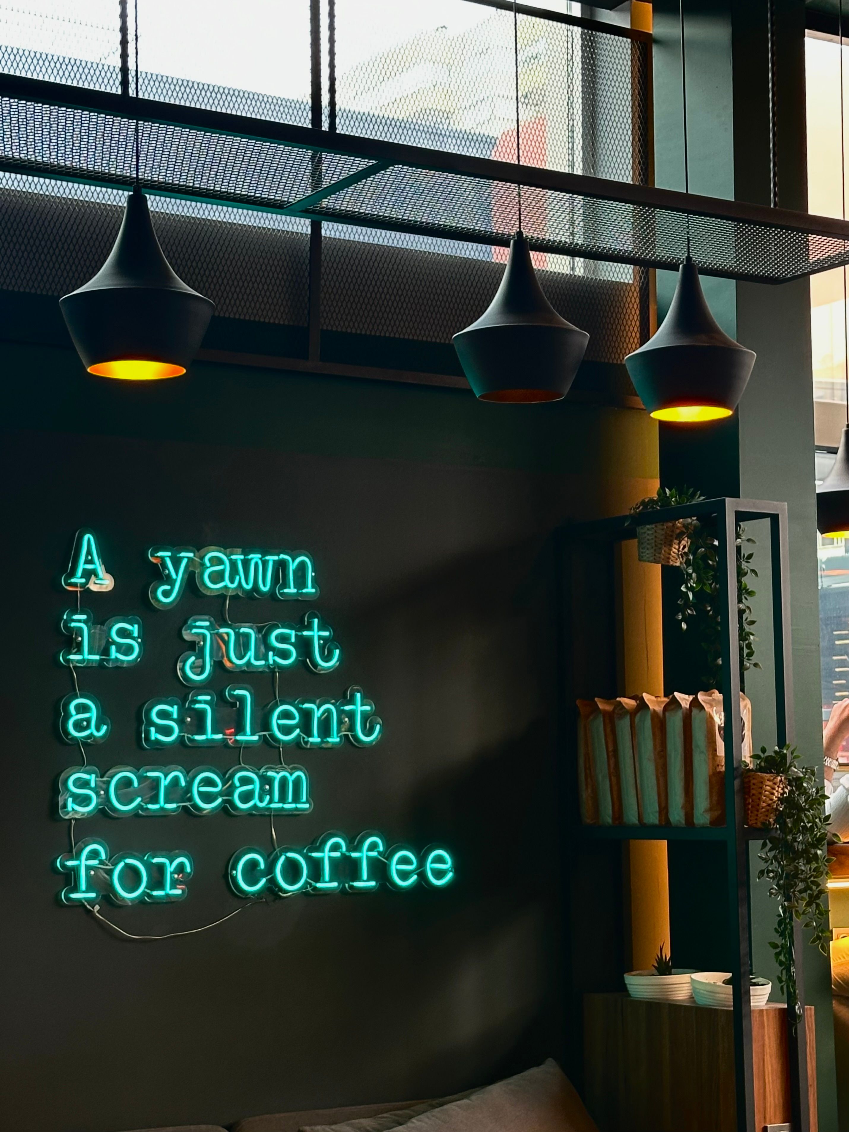 Trendy Café Interior with Neon Coffee Sign · Free Stock Photo