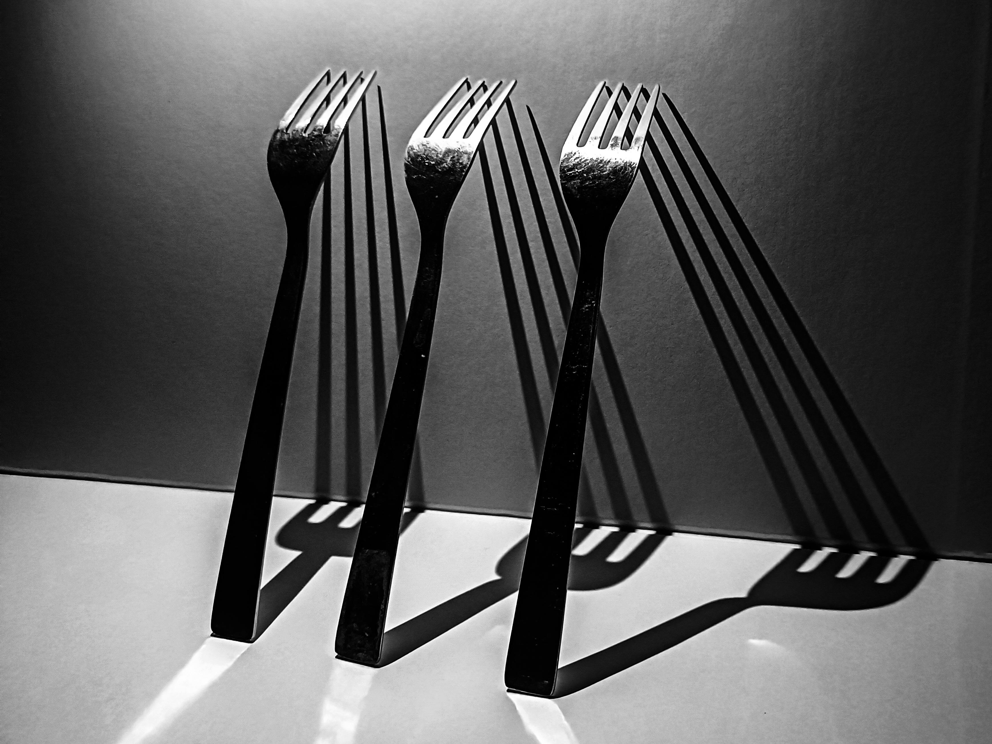 Dramatic Fork Shadows in Black and White · Free Stock Photo