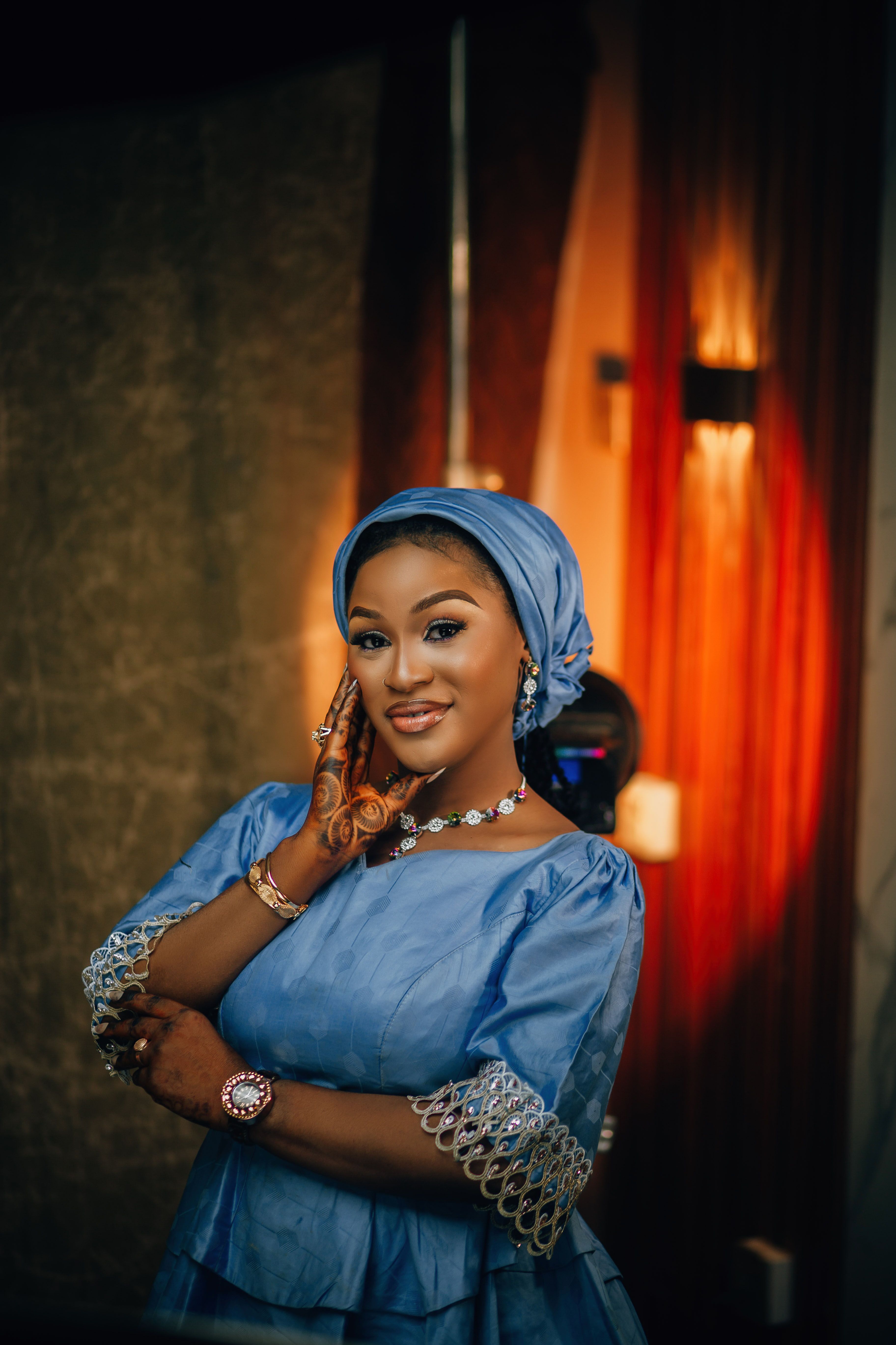 Elegant Woman in Traditional Blue Attire · Free Stock Photo