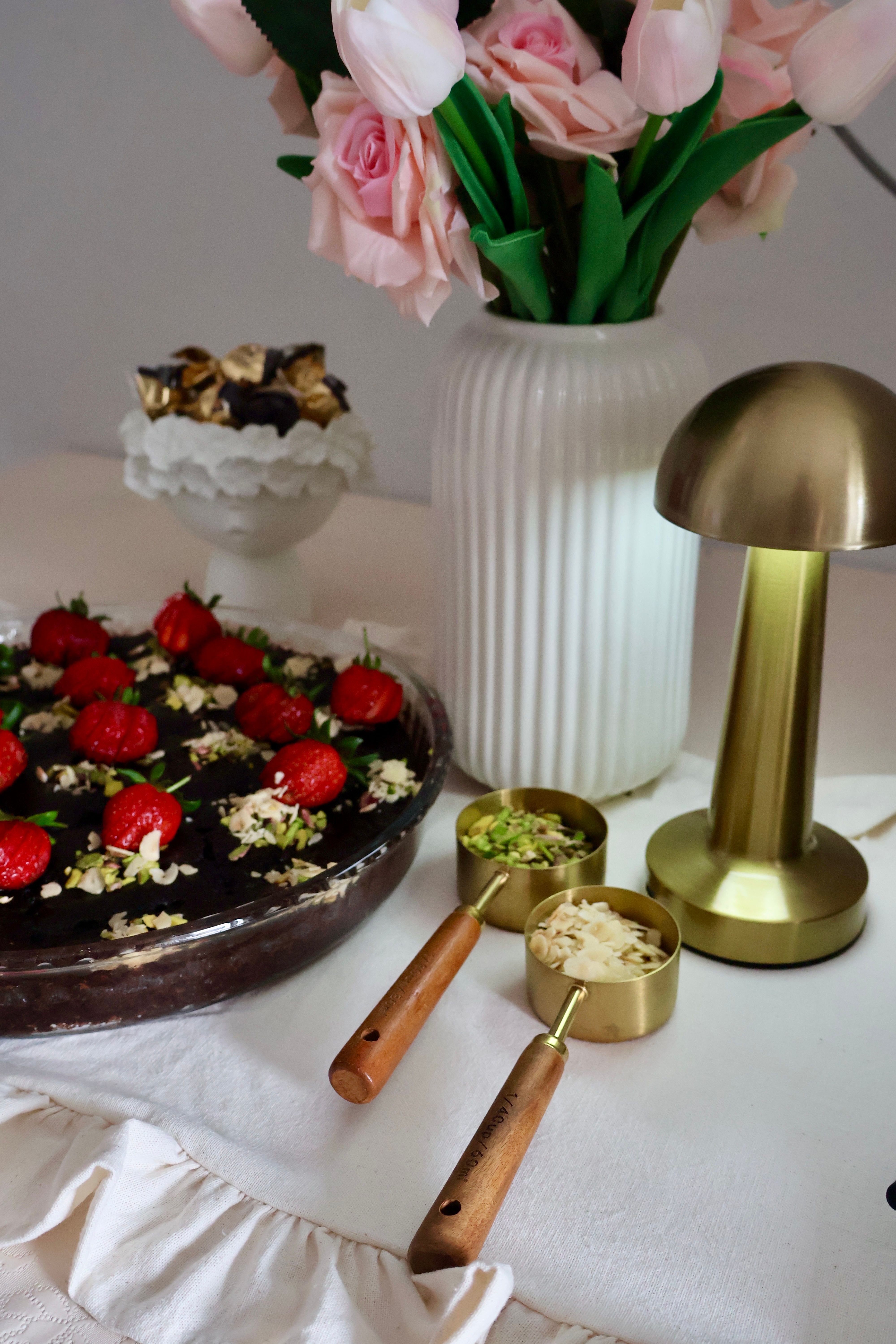 Elegant Dessert Table with Chocolate and Roses · Free Stock Photo