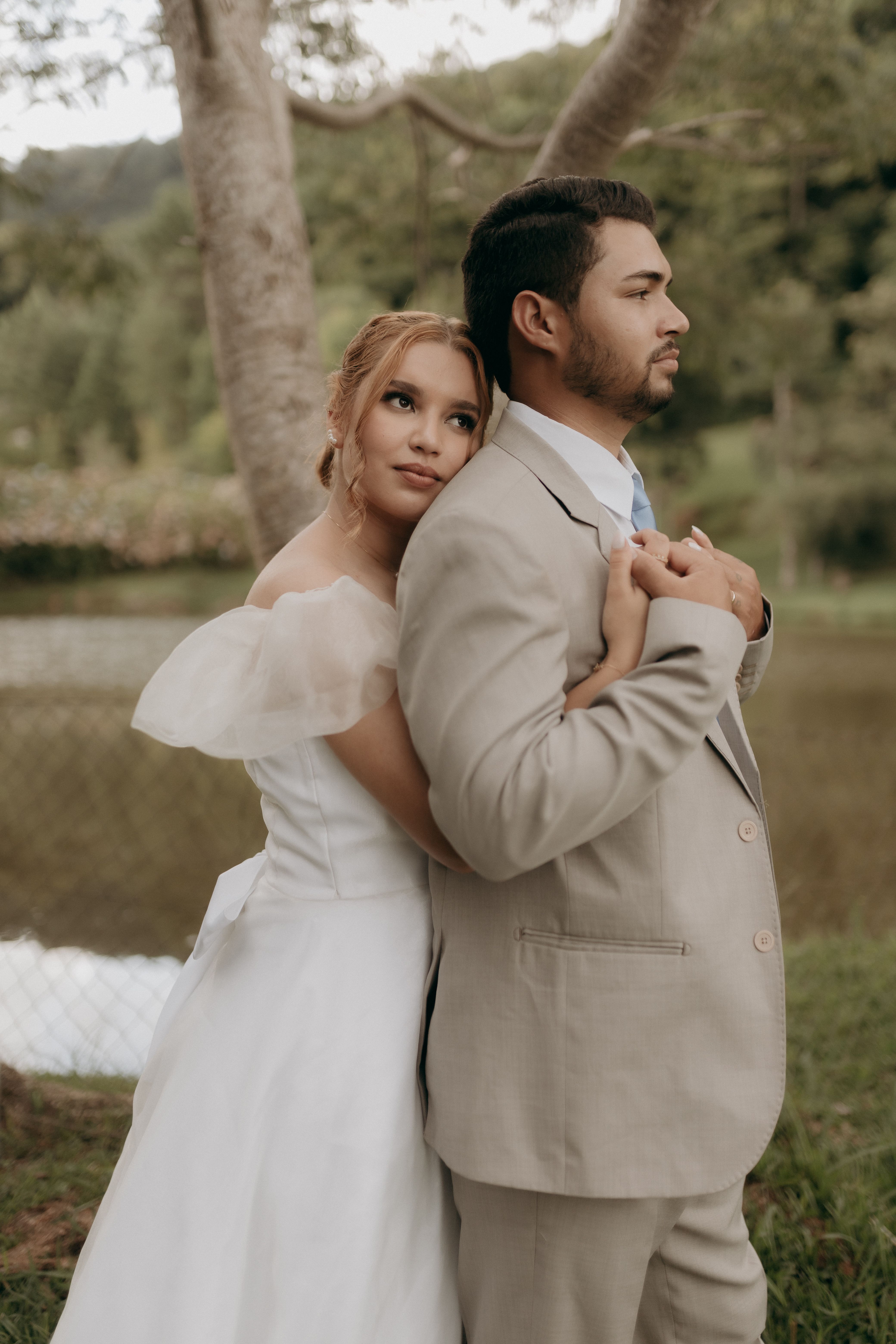 Romantic Outdoor Wedding Couple Embrace · Free Stock Photo