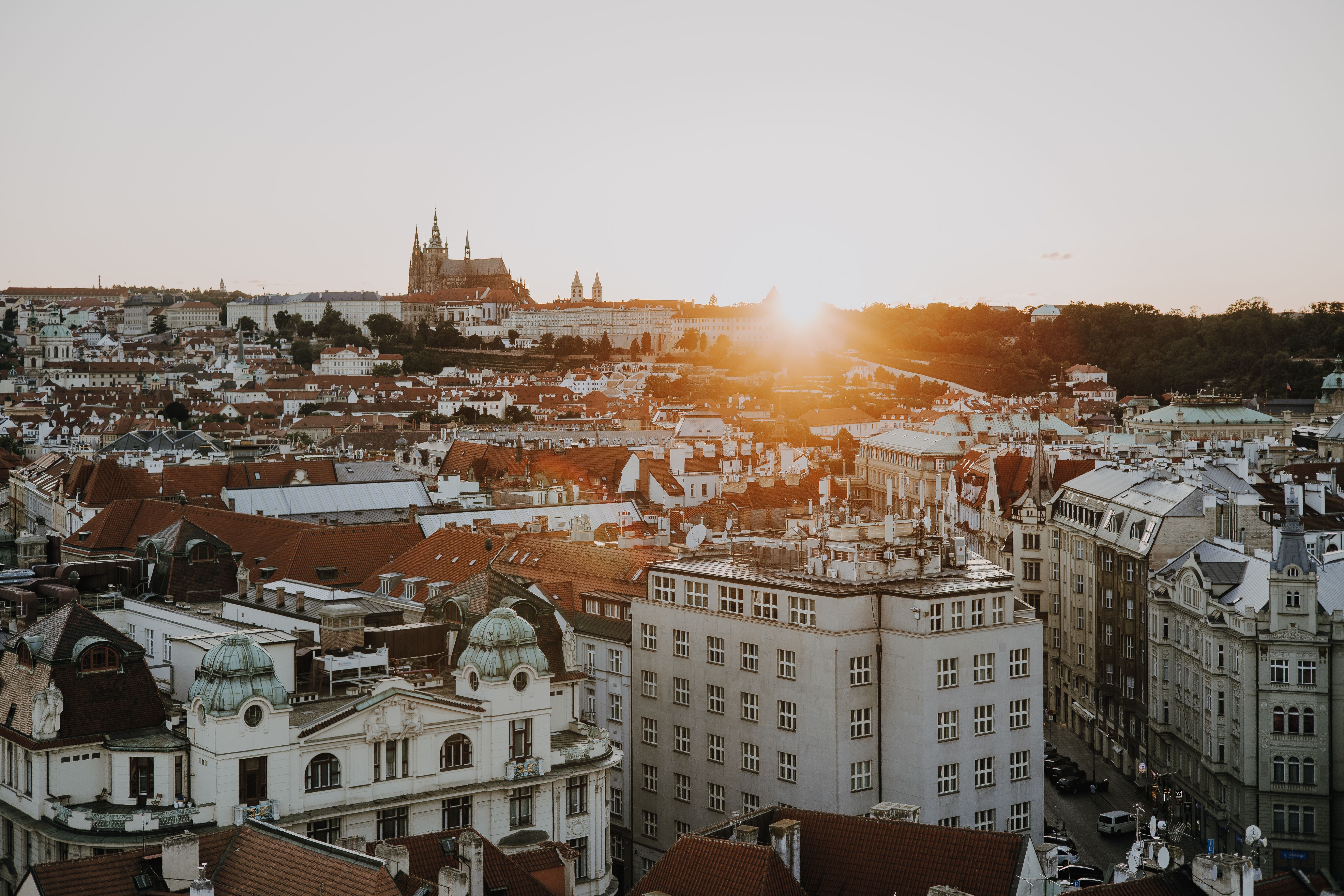 Sunset over Prague showcasing iconic skyline · Free Stock Photo