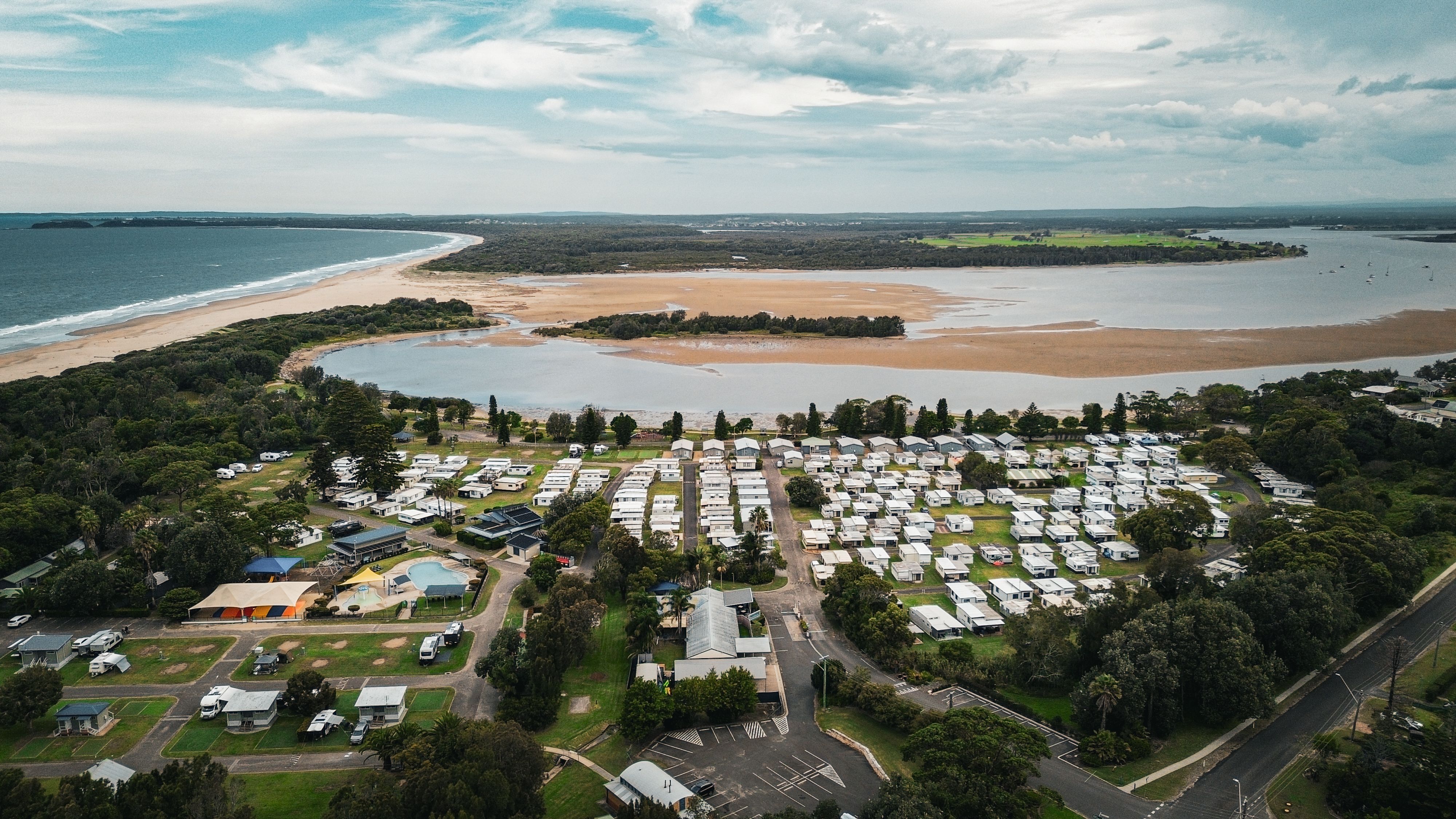 Aerial View of Gerroa Caravan Park and Beach · Free Stock Photo
