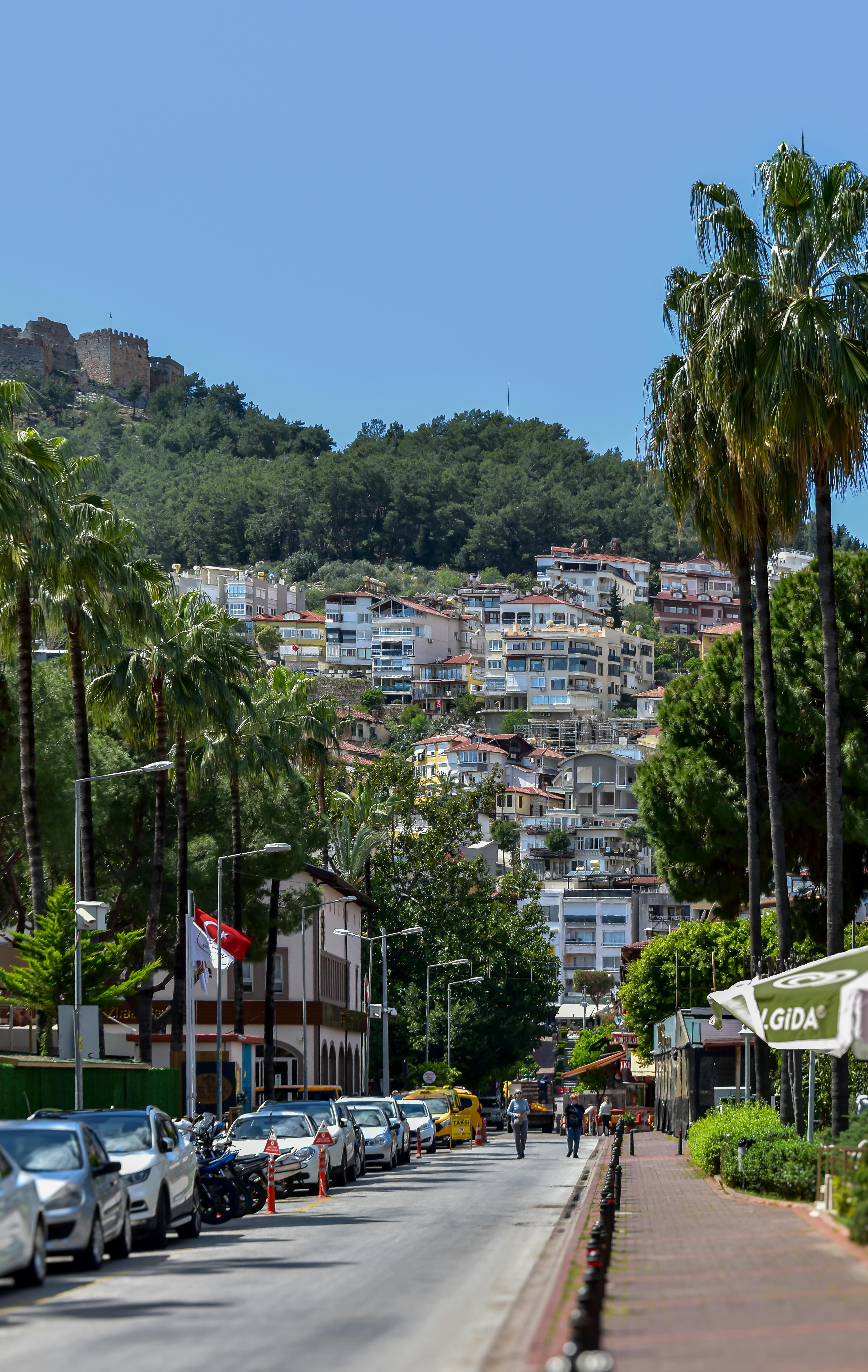Sunny Street View with Hillside Cityscape · Free Stock Photo