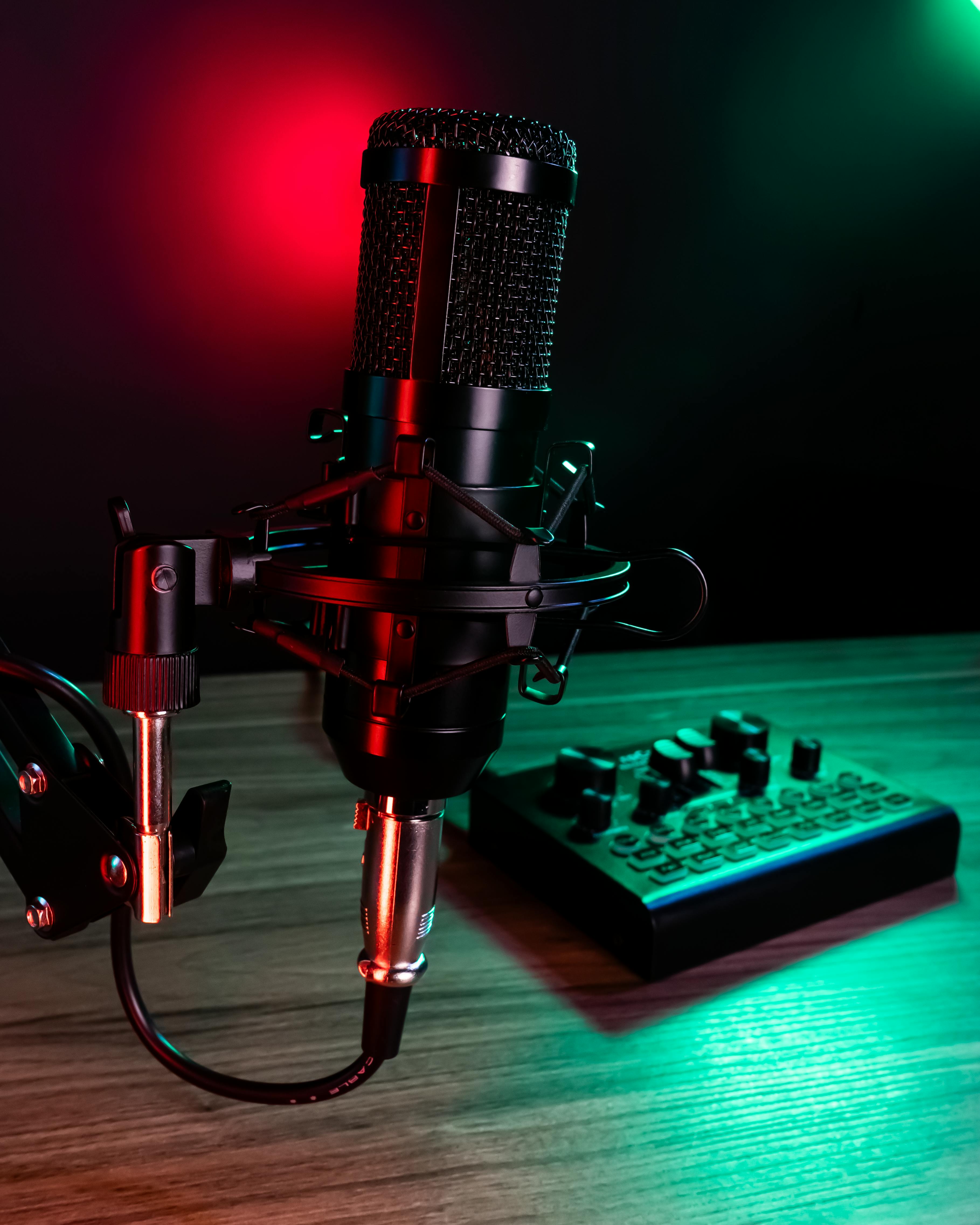 Professional Black Microphone with Blue Lighting · Free Stock Photo