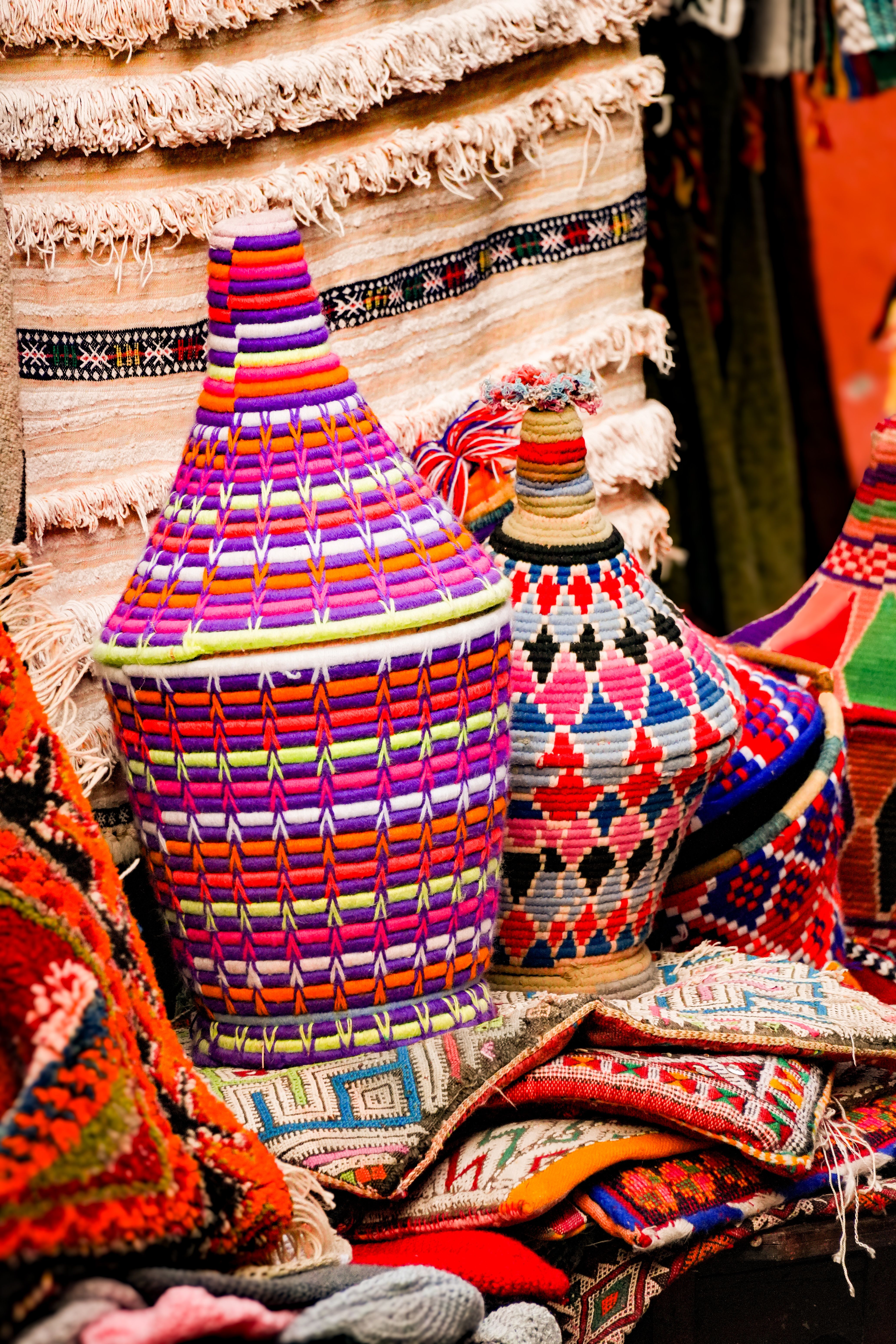 Colorful Moroccan Baskets and Textiles in Marrakech Market · Free Stock ...