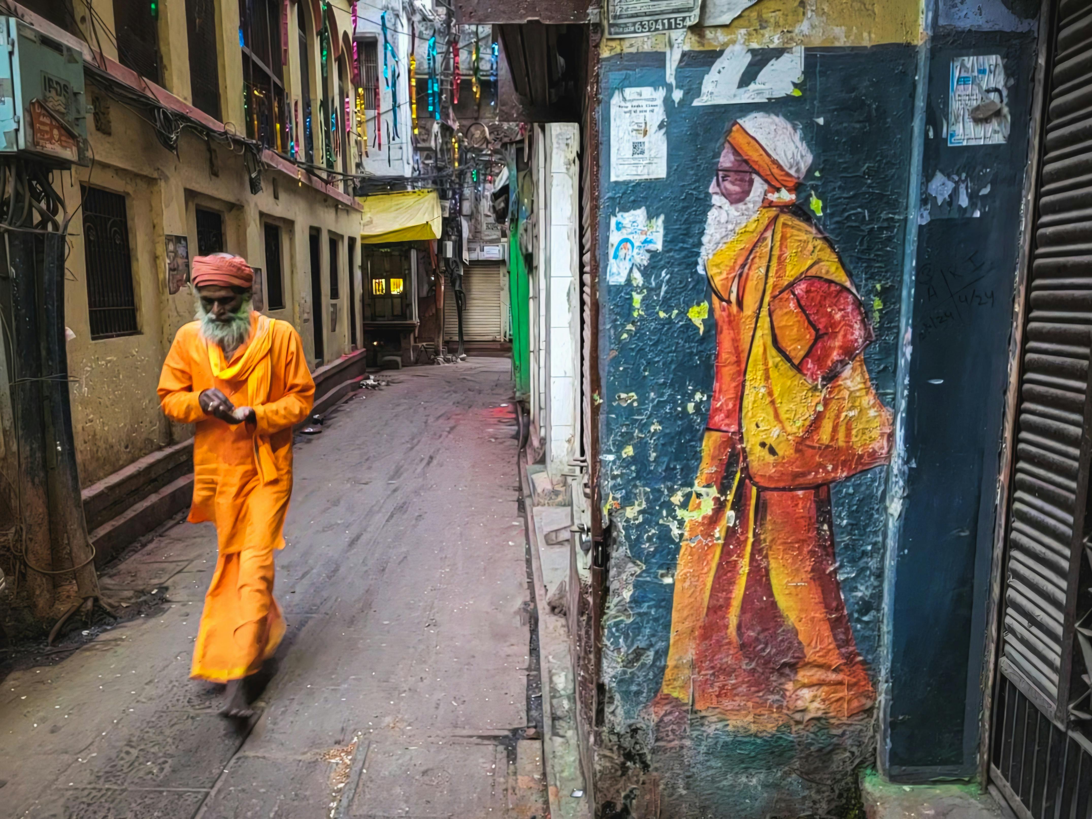 Spiritual Walk through Varanasi's Narrow Alleys · Free Stock Photo