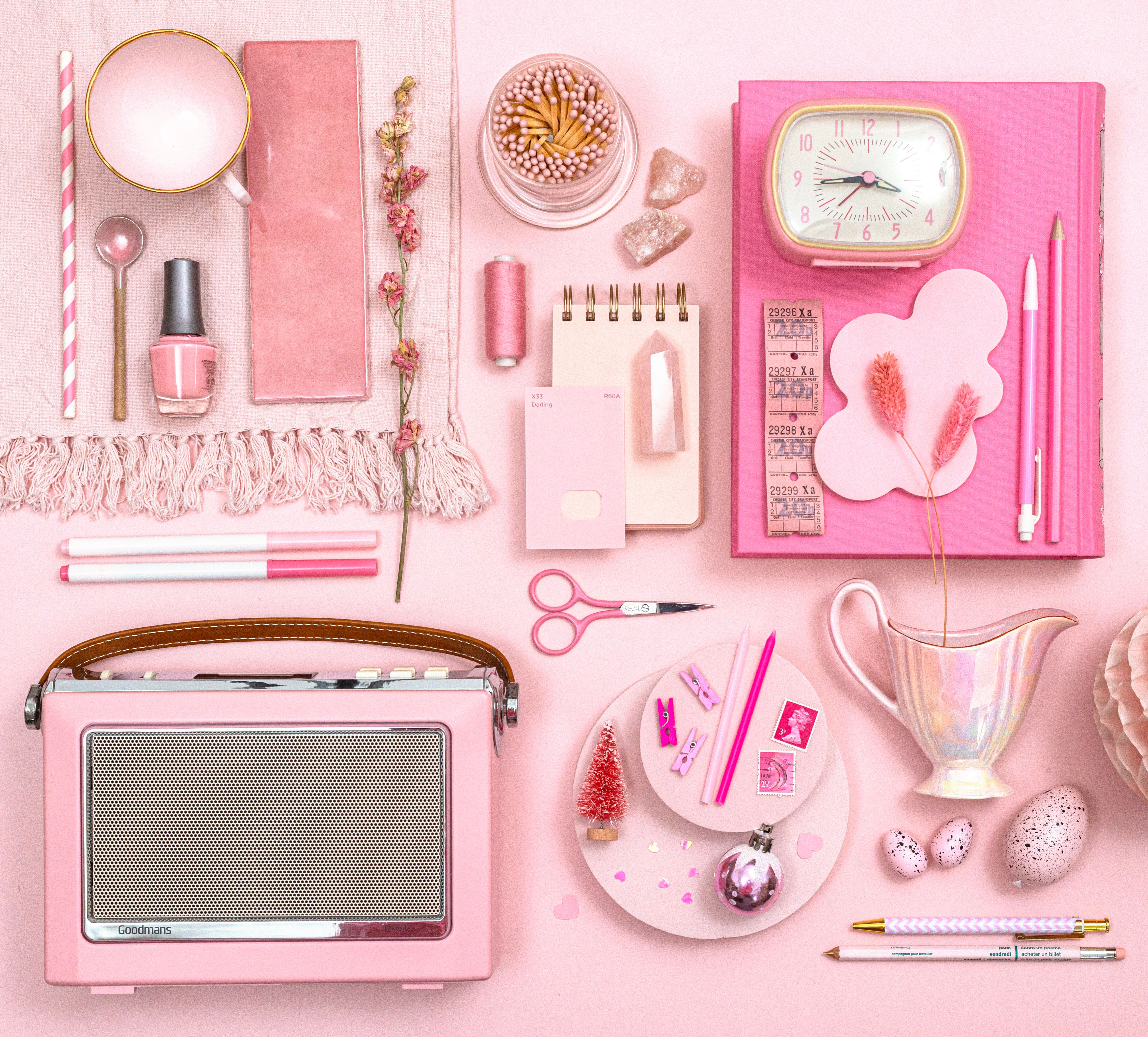 Pink Themed Flat Lay with Stationery and Decor · Free Stock Photo