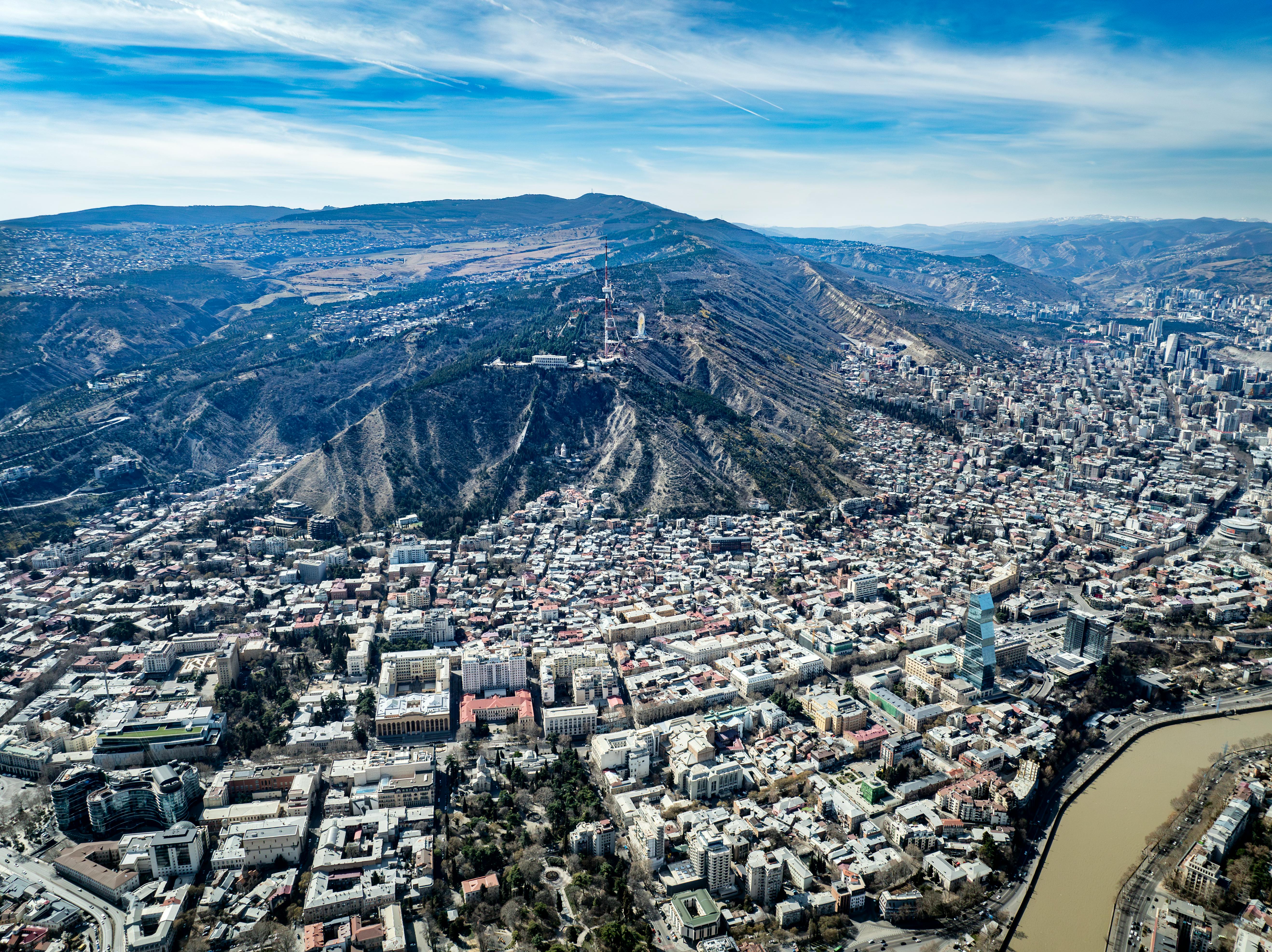 Aerial View of Tbilisi with Mtatsminda Mountain · Free Stock Photo