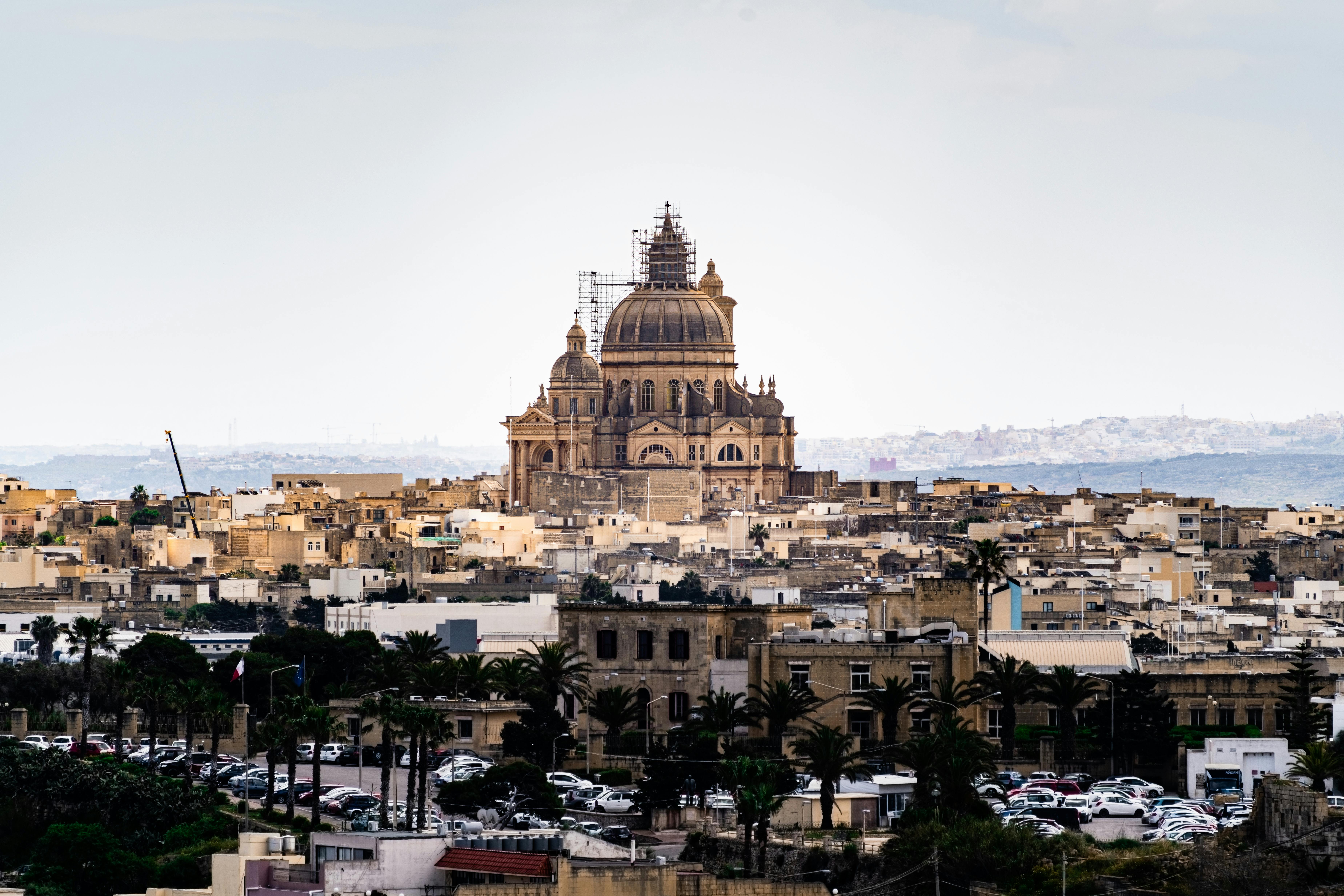 Dome of Mosta Church with Maltese Cityscape · Free Stock Photo