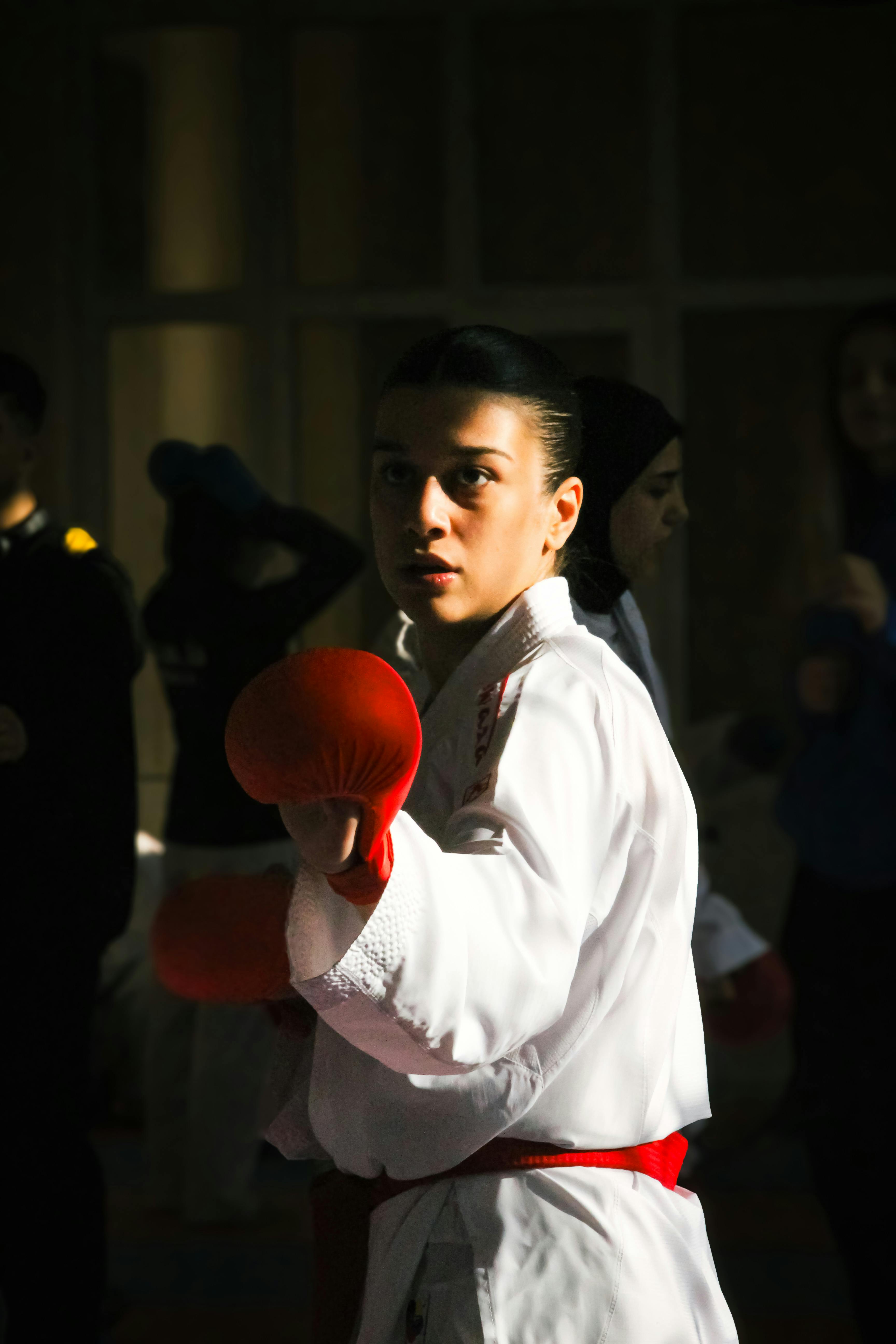 Karate Athlete in Focused Fighting Pose · Free Stock Photo