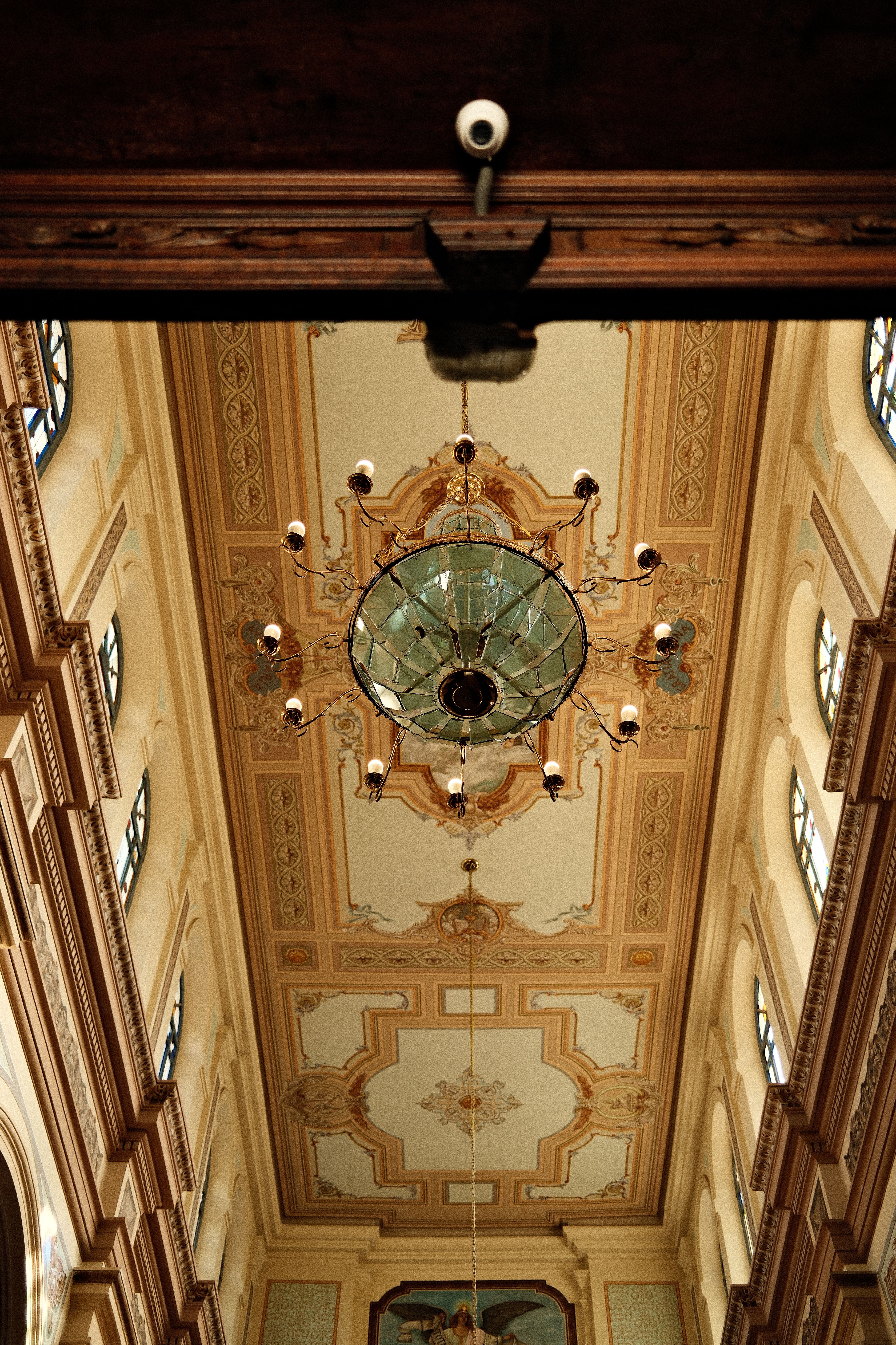 Elegant Church Interior Ceiling with Chandelier · Free Stock Photo
