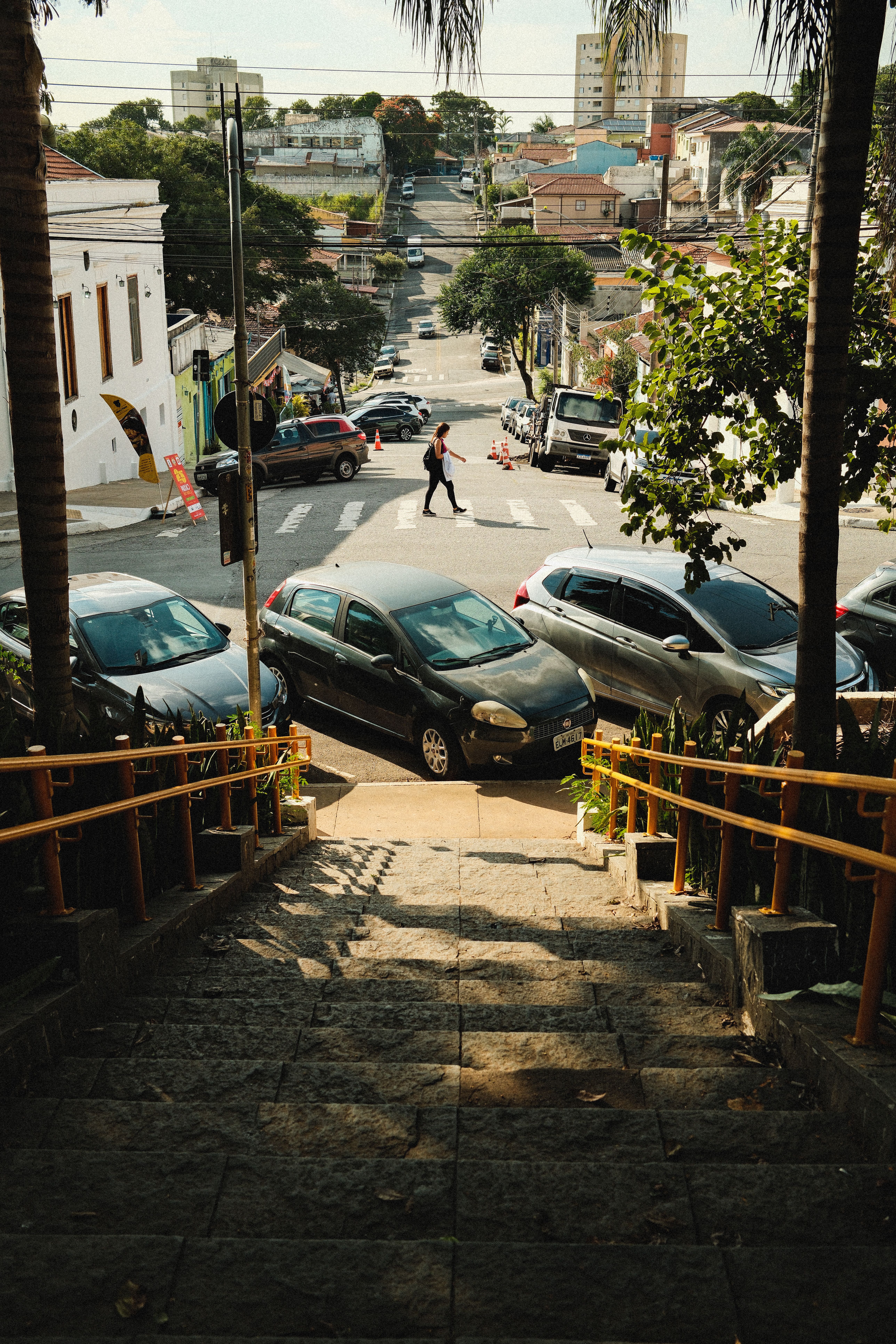 Urban Street View from Stone Staircase · Free Stock Photo