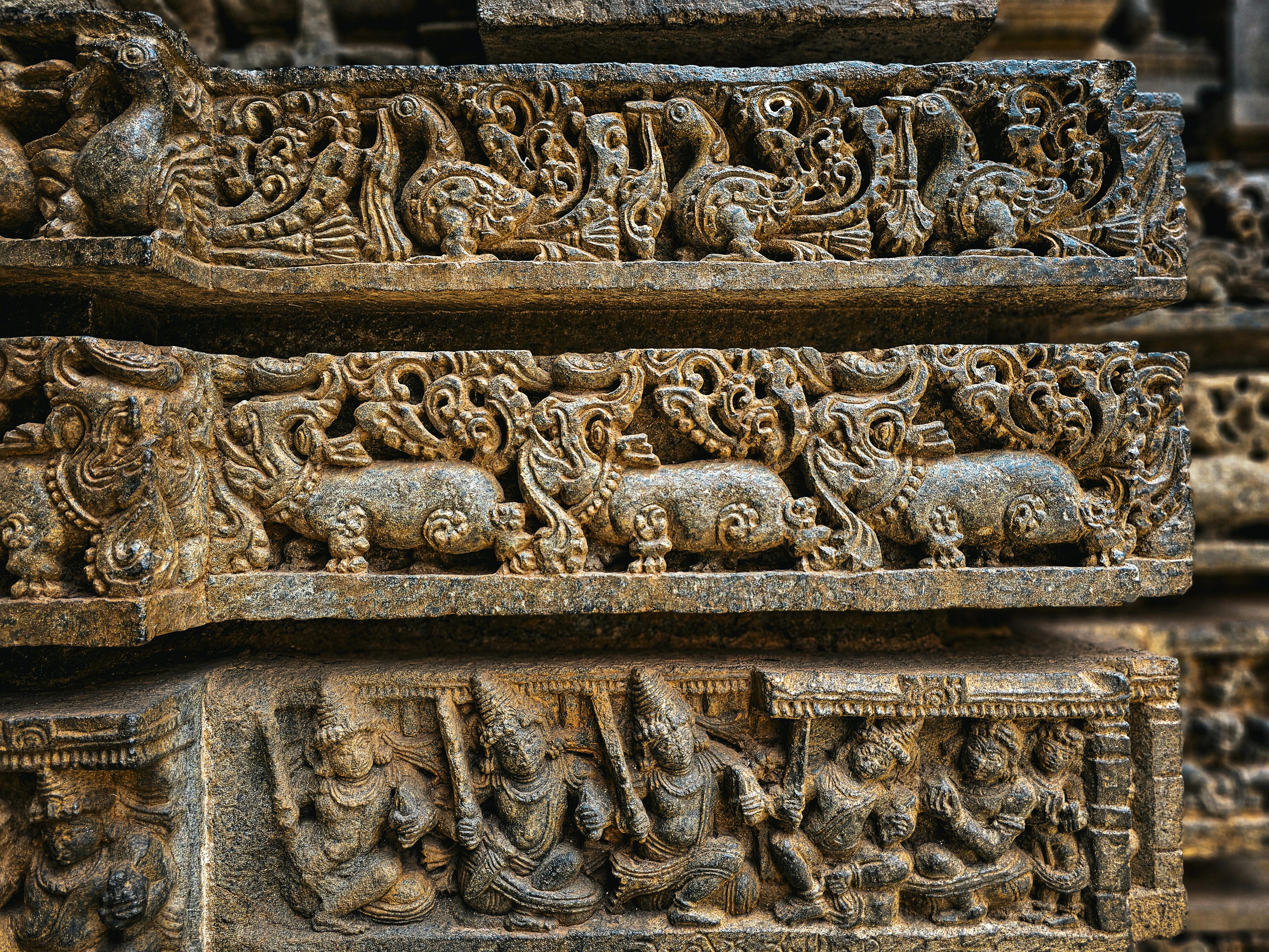 Intricate Ancient Stone Carvings at Somanathapura Temple · Free Stock Photo