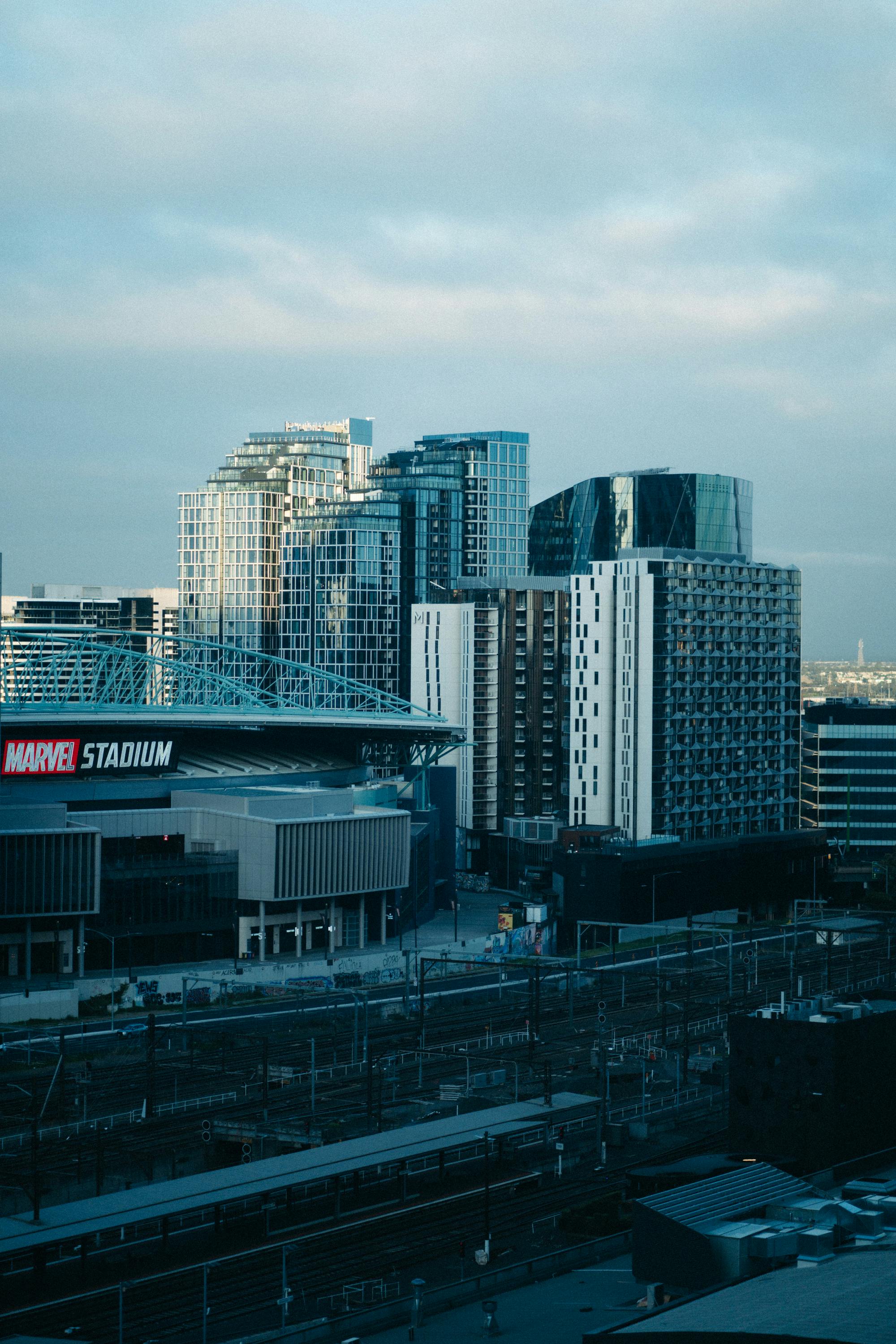 Melbourne Cityscape Featuring Marvel Stadium · Free Stock Photo