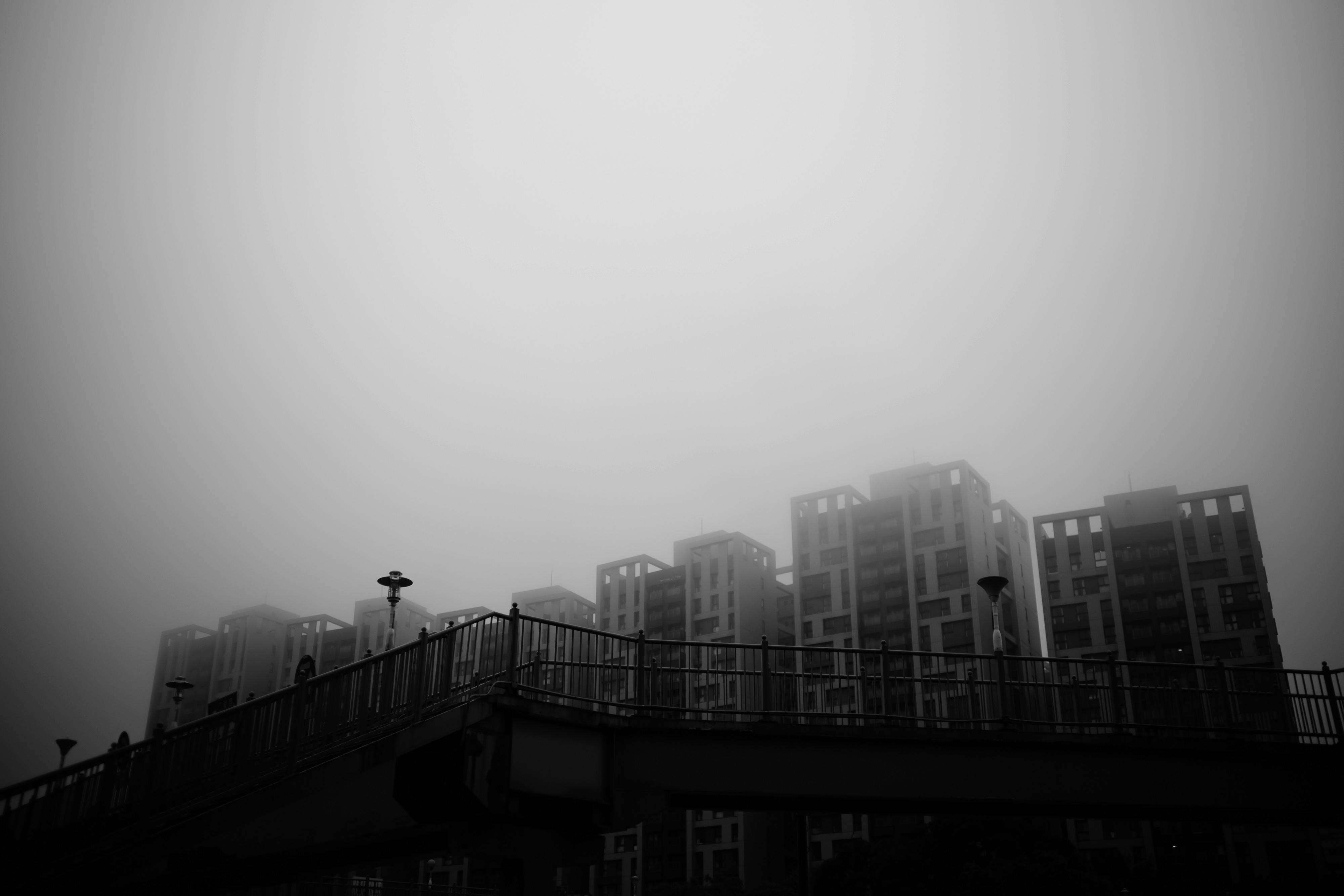 Black and White Urban Foggy Skyline · Free Stock Photo