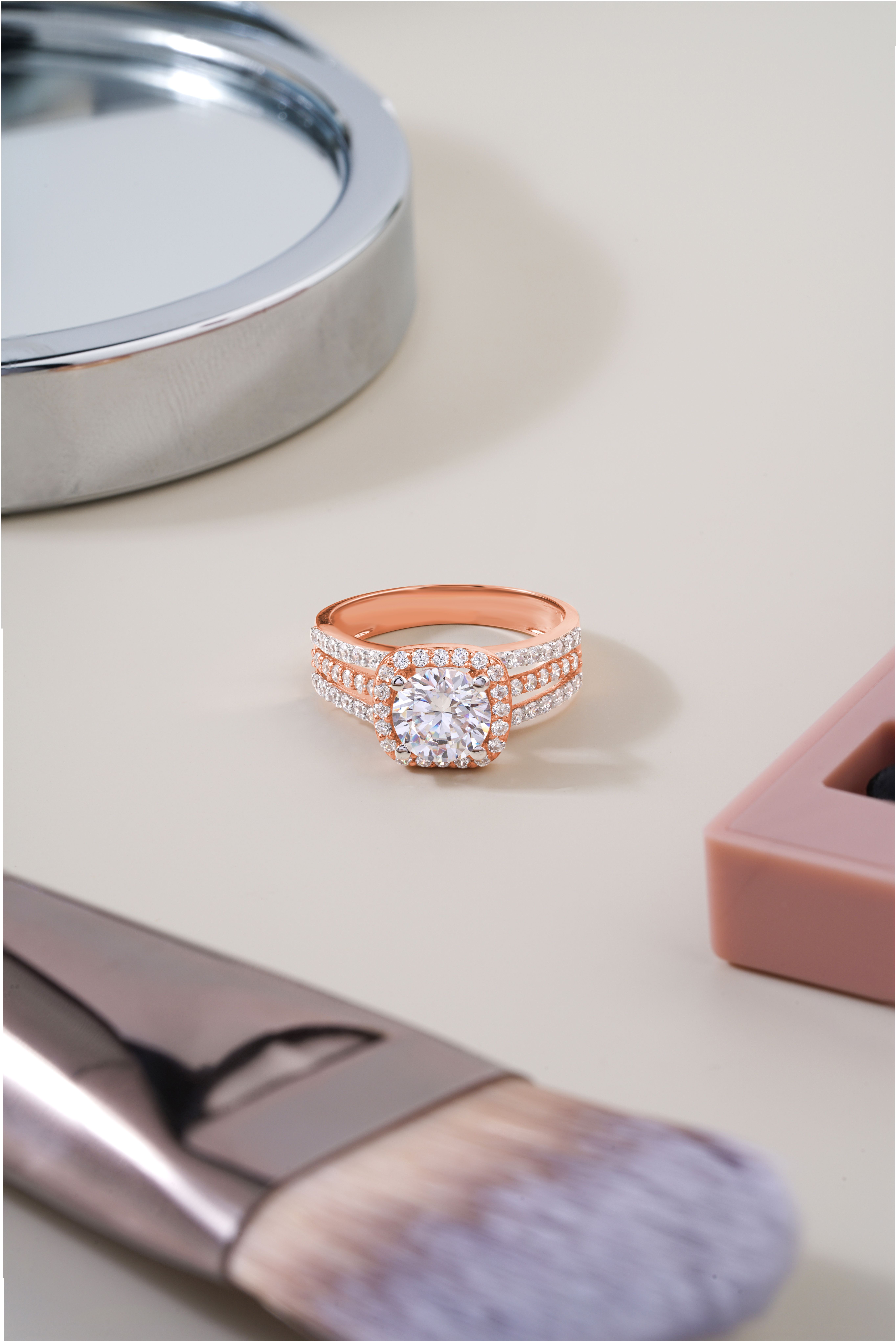 Elegant Diamond Ring with Makeup Accessories · Free Stock Photo