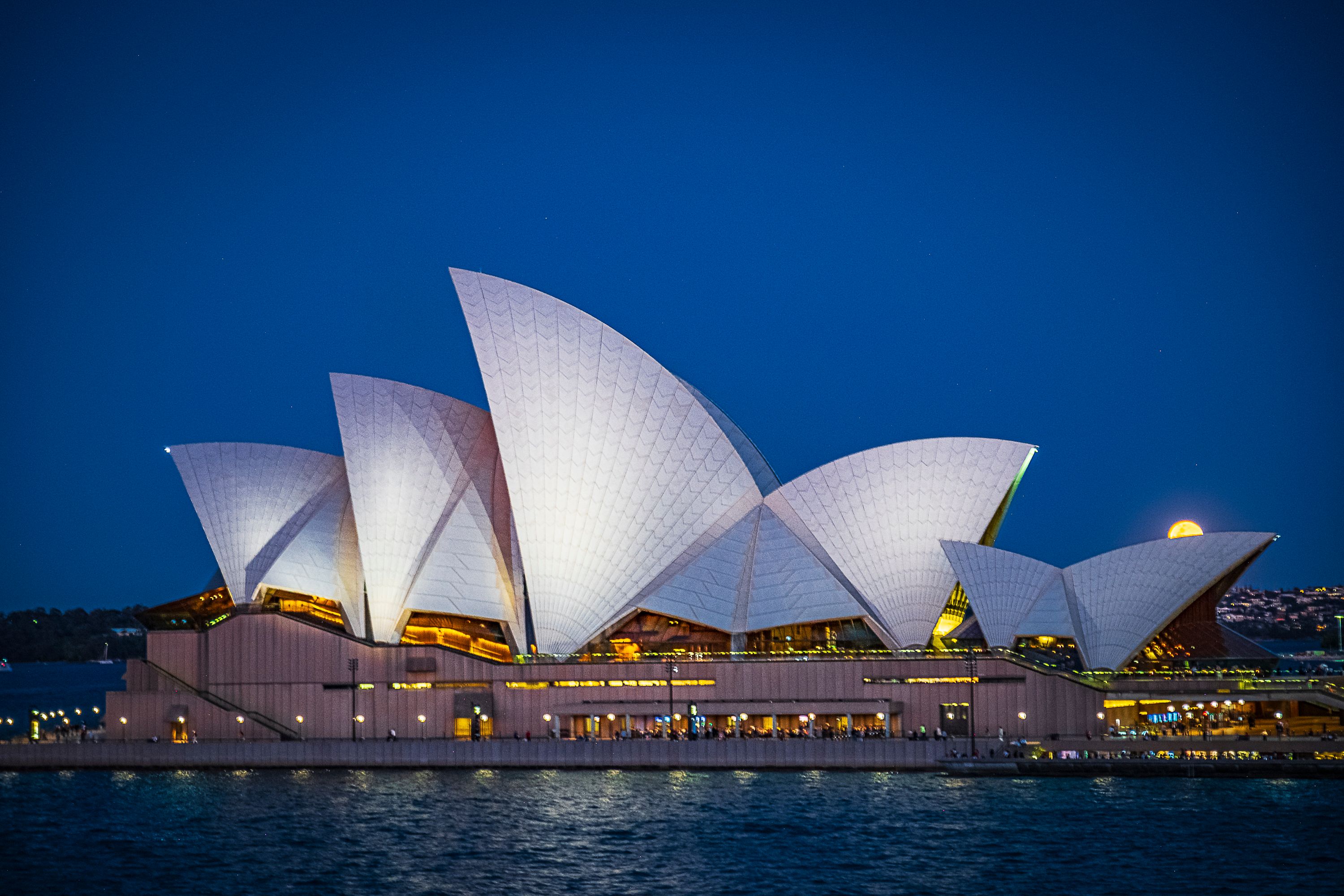 Sydney Opera House at Night with Full Moon · Free Stock Photo