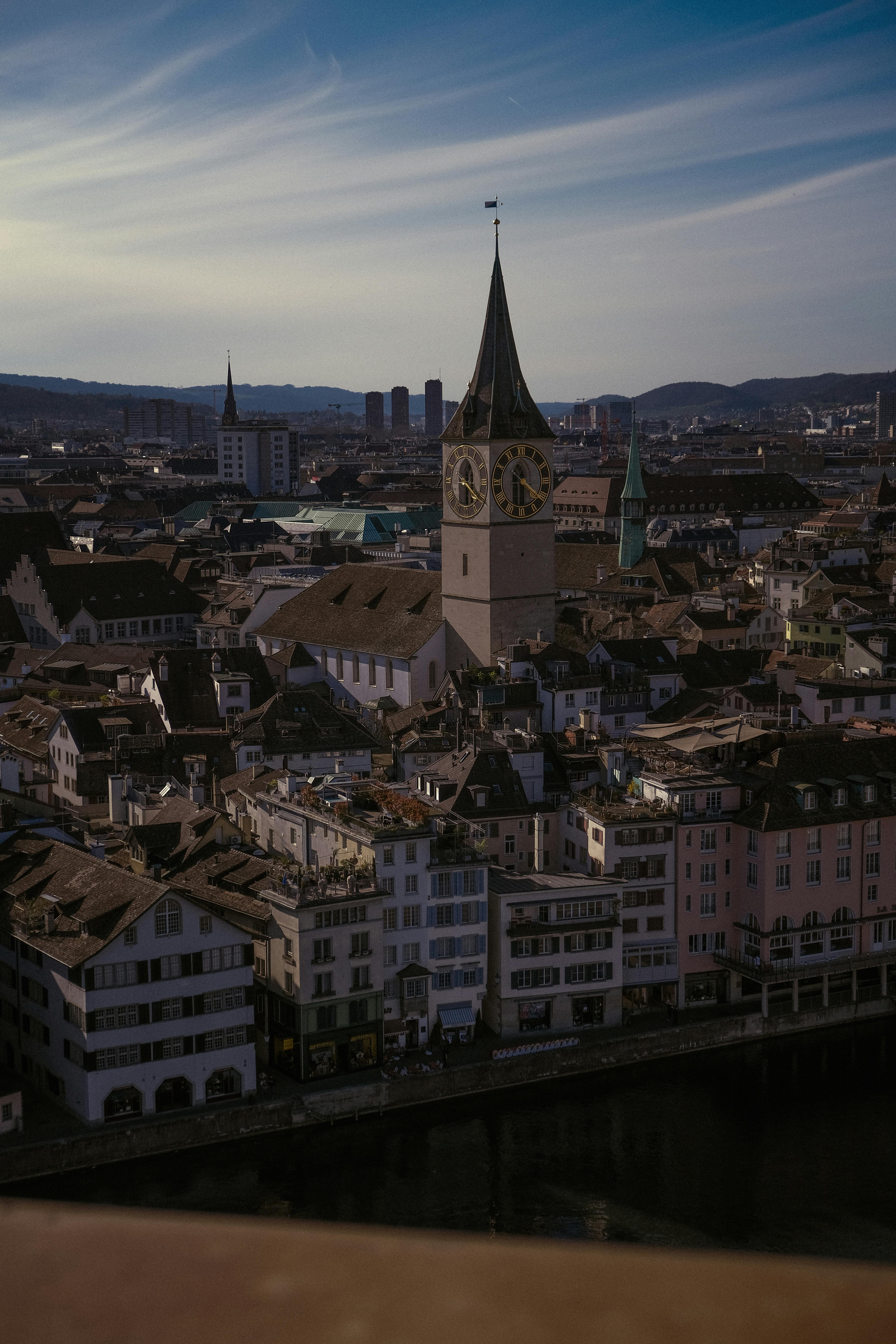 St. Peter's Church Tower Over Zurich Cityscape · Free Stock Photo