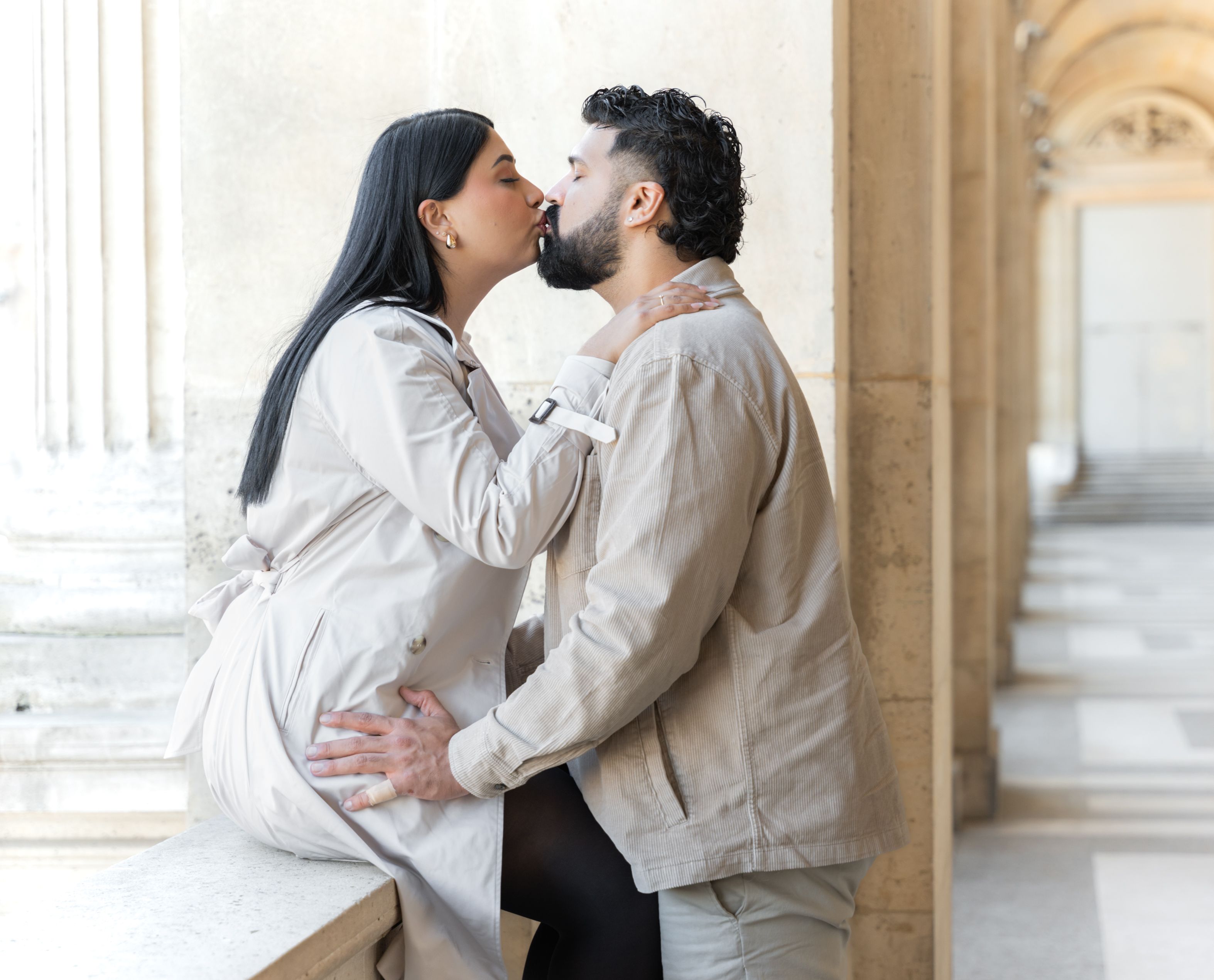 Relaxed Couple Embracing Intimately Neutral Tones Photos, Download The ...
