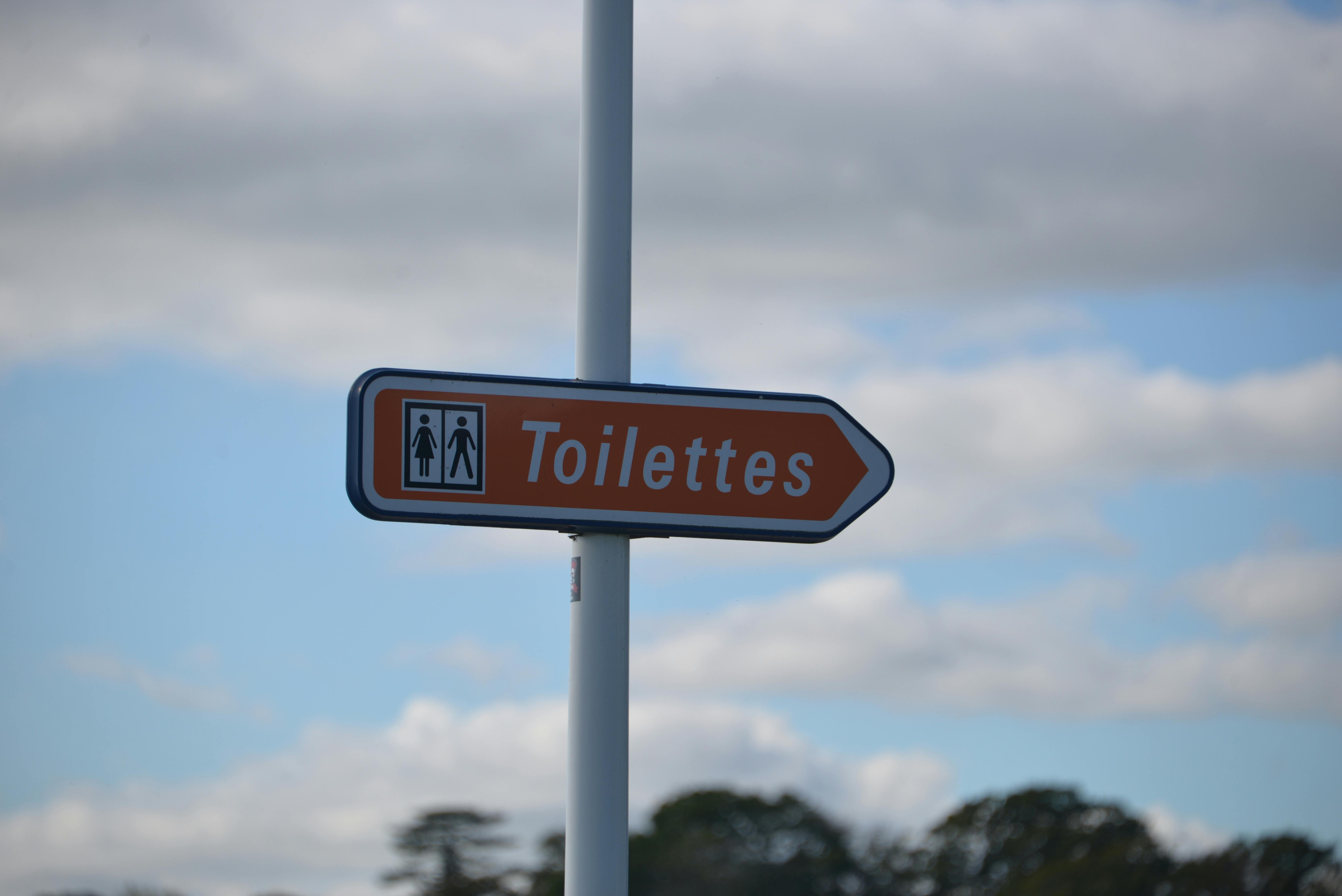 Outdoor Restroom Sign with Directional Arrow · Free Stock Photo