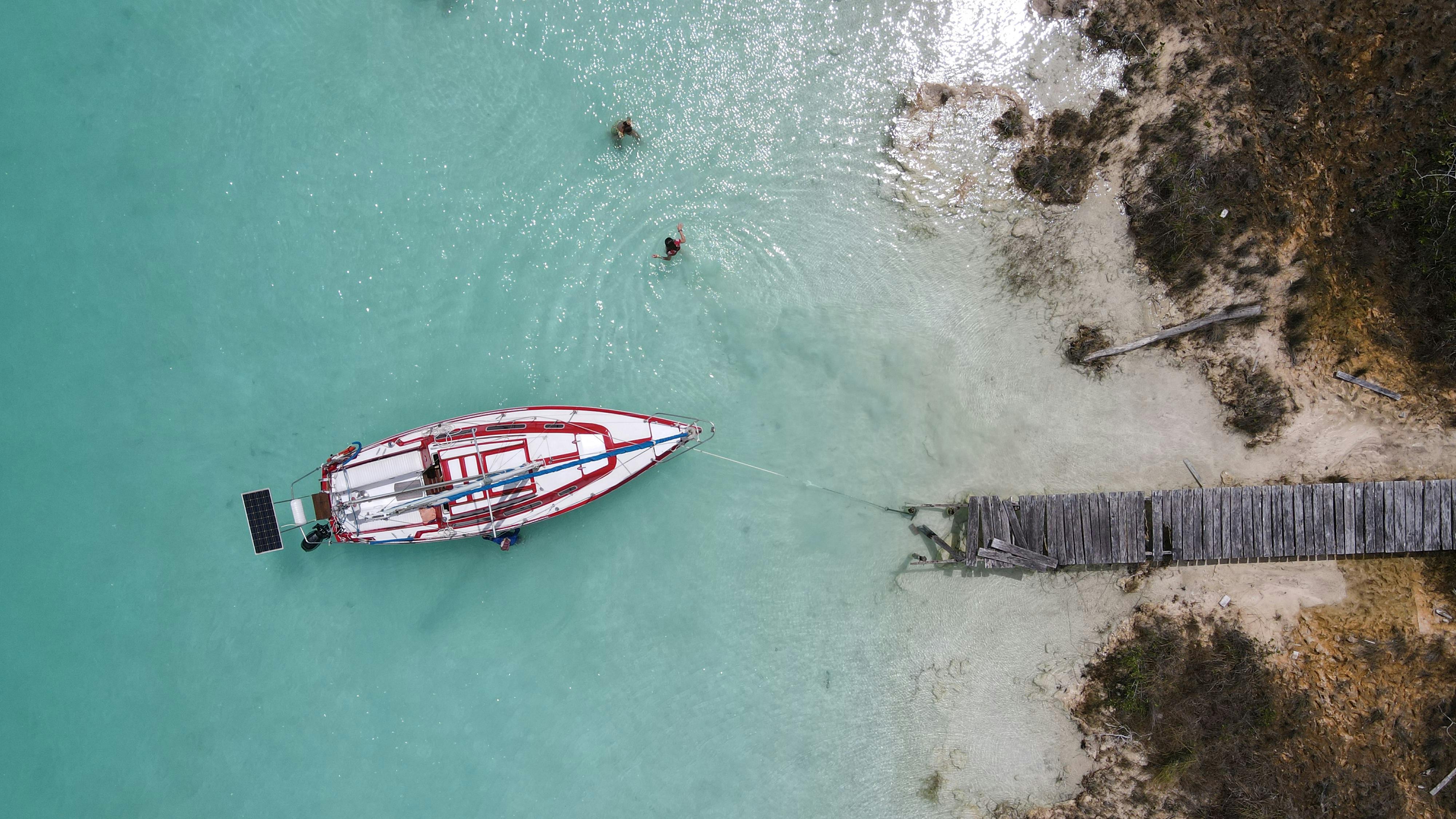 Aerial View of Sailboat at Lagoon Dock in Quintana Roo · Free Stock Photo