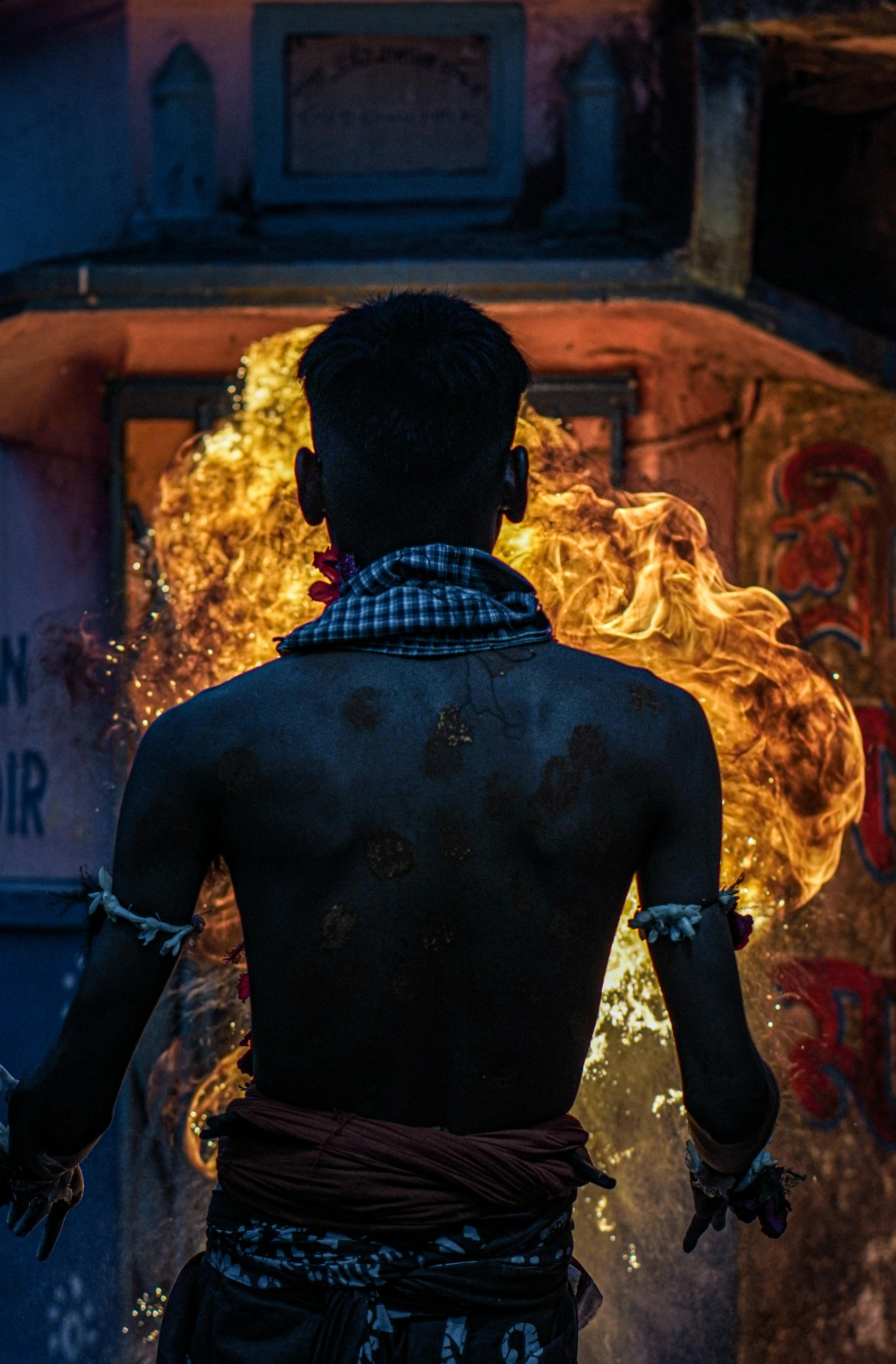 Dramatic Fire Performance Ritual at Night · Free Stock Photo