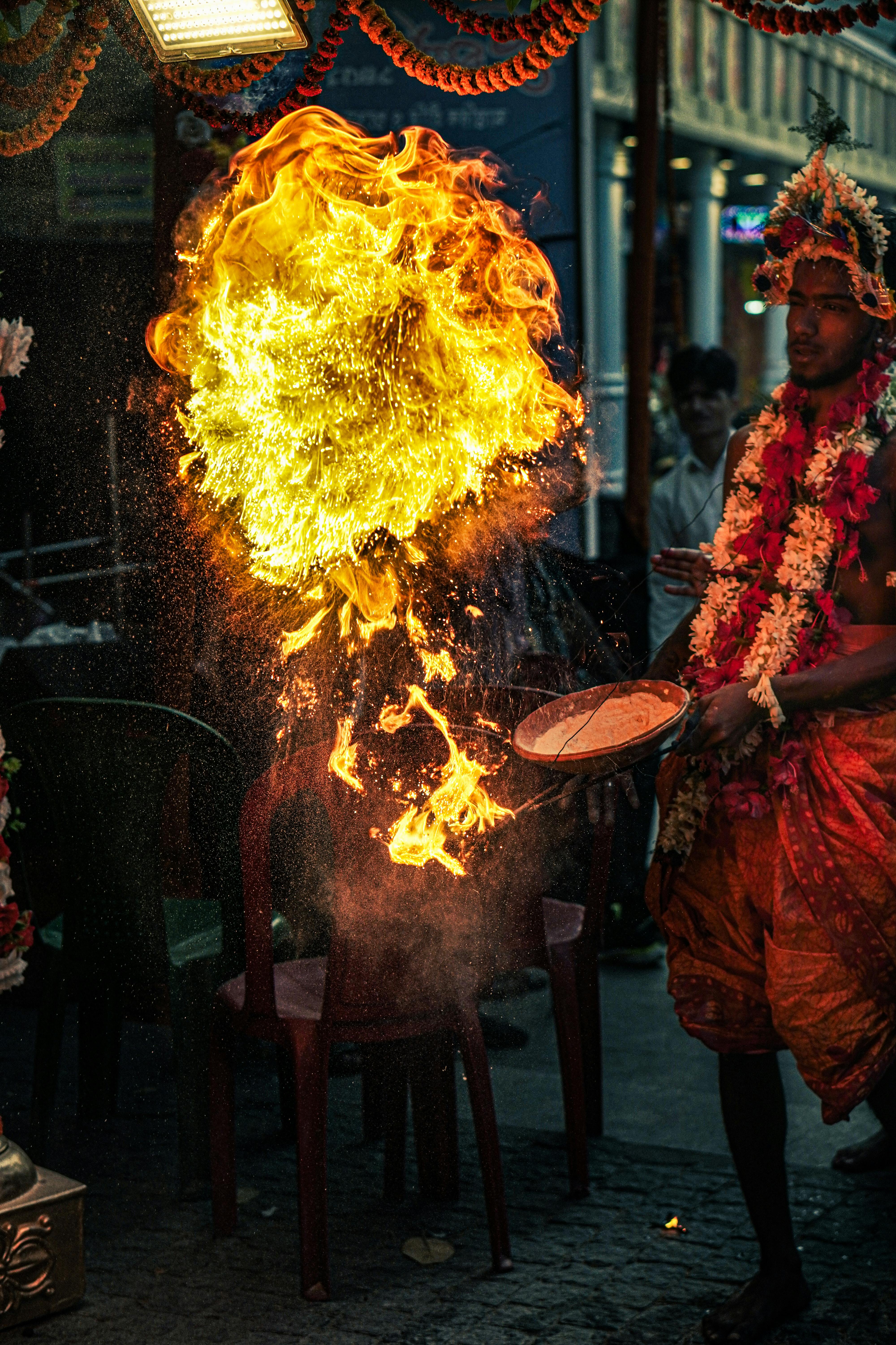 Dramatic Ritual Fire Performance at Night Festival · Free Stock Photo