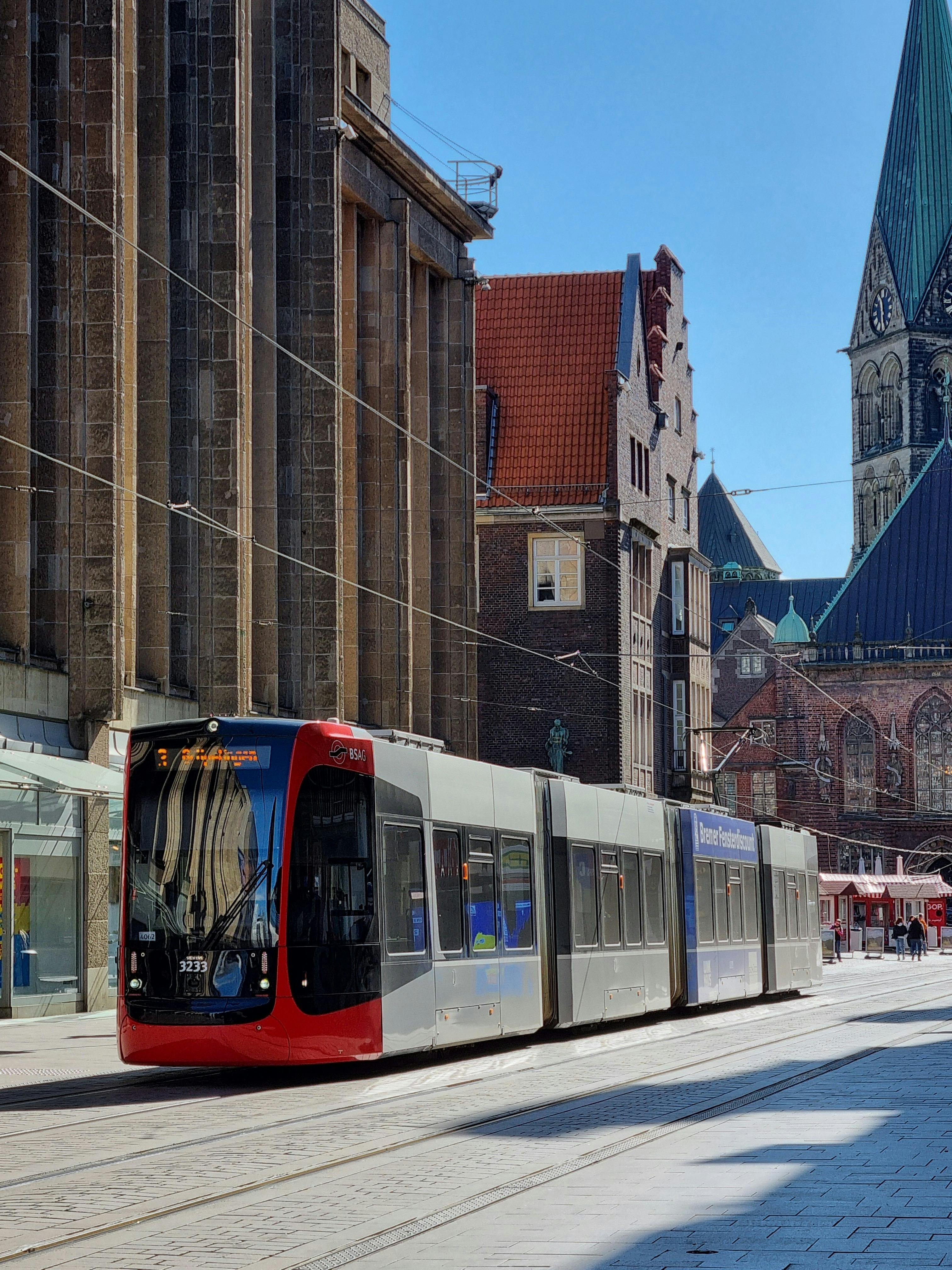 Modern Tram in Historic Bremen City Center · Free Stock Photo