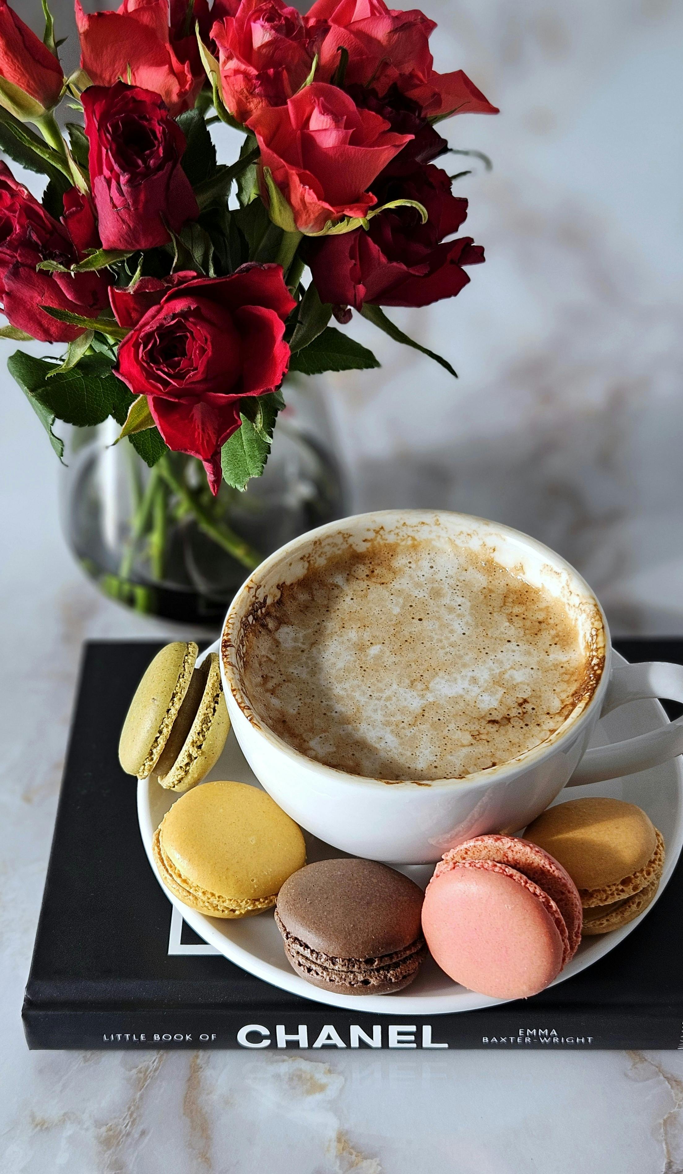 Elegant Coffee and Macarons with Roses · Free Stock Photo