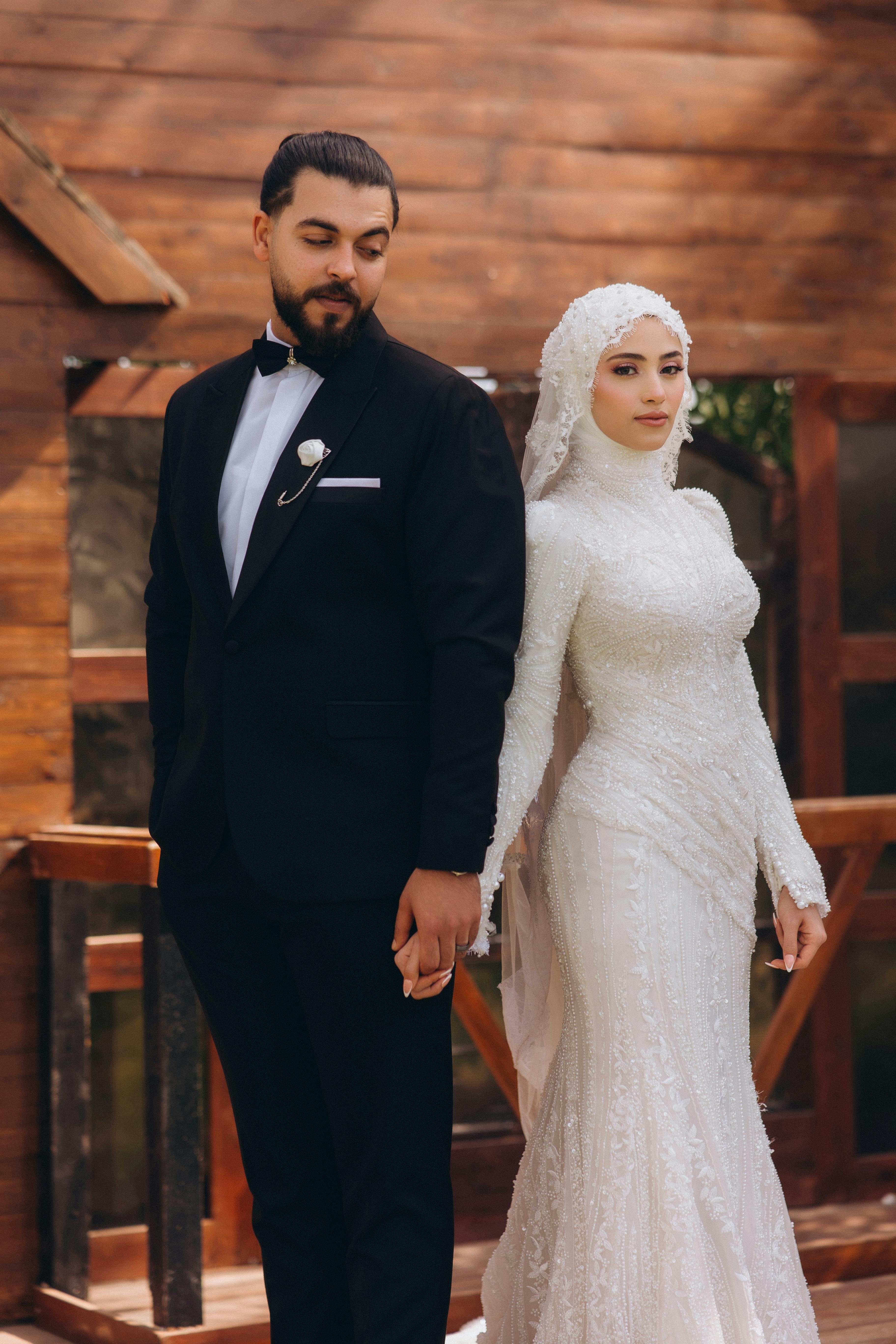 Elegant Outdoor Wedding Portrait of Couple · Free Stock Photo