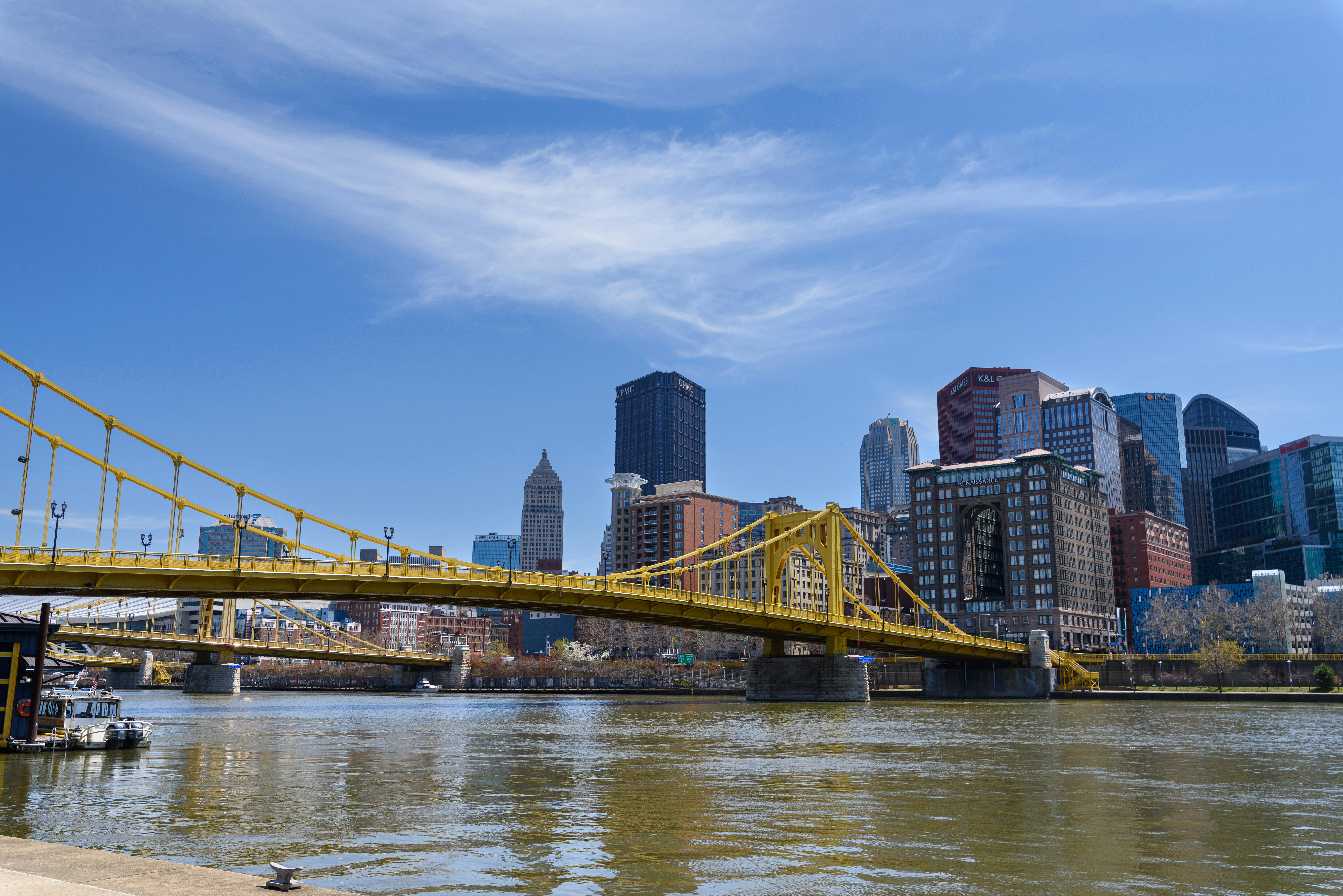 Iconic Pittsburgh Skyline and Yellow Bridge · Free Stock Photo
