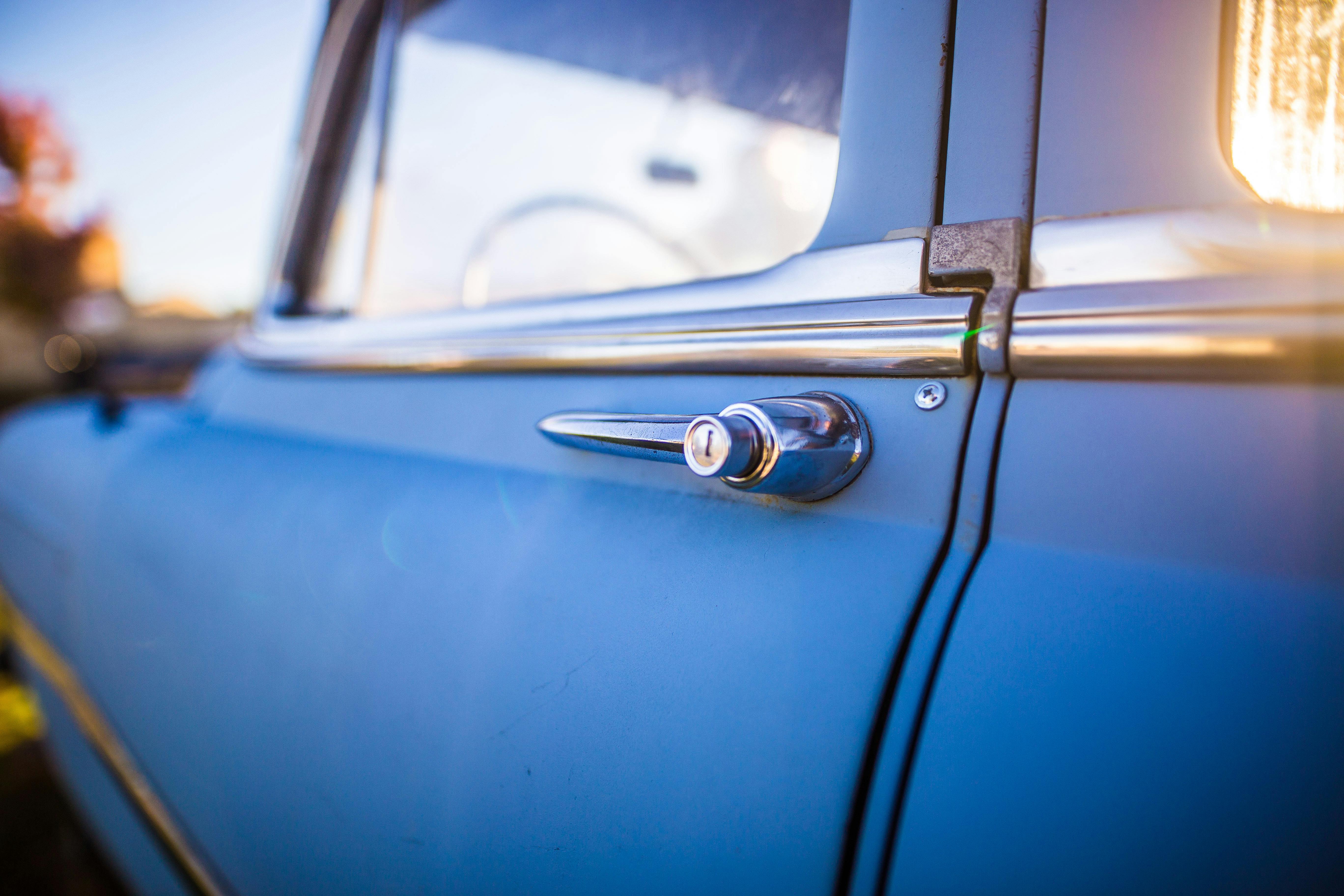 Blue Car With Chrome Door Lever · Free Stock Photo