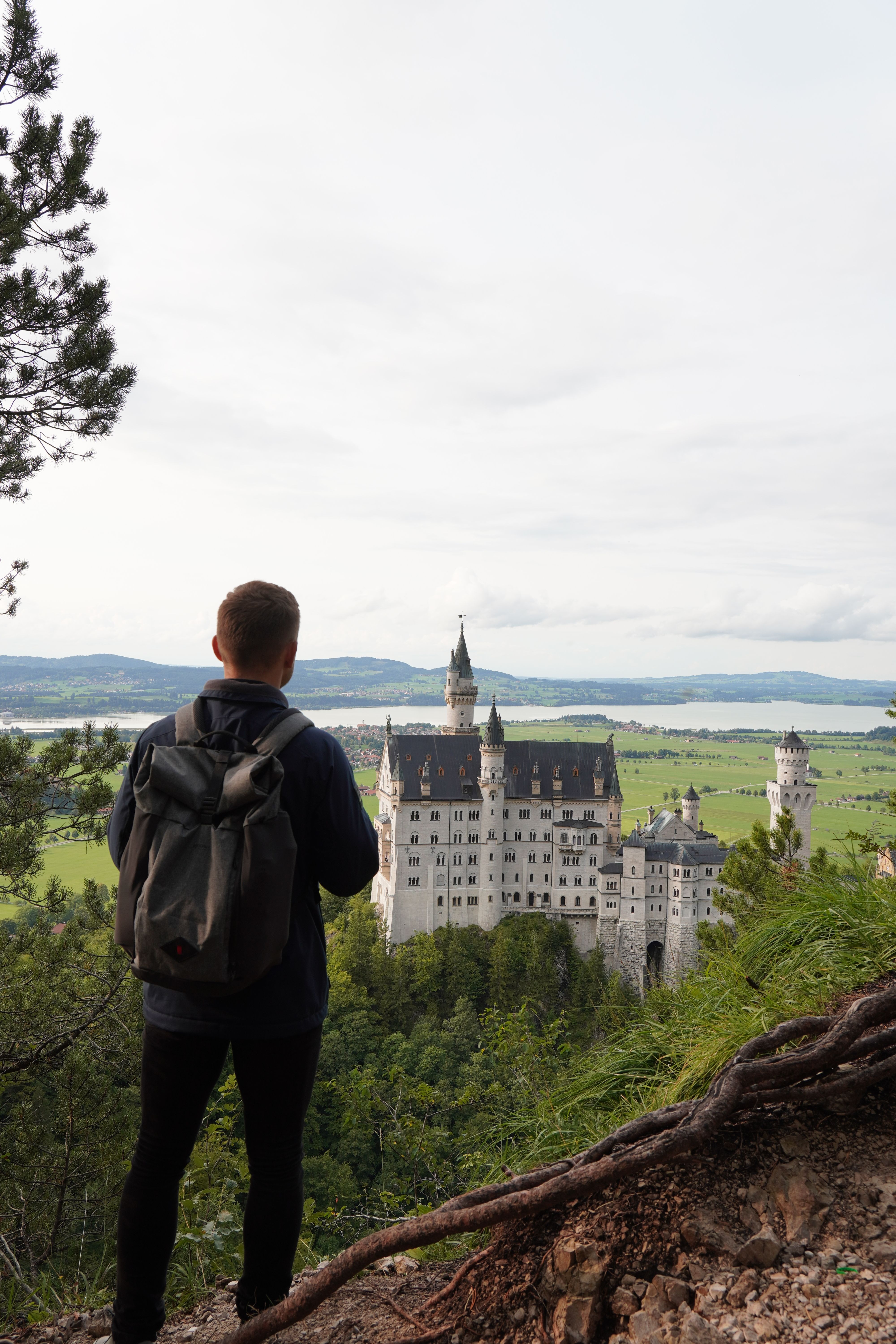 Traveler at Neuschwanstein Castle Viewpoint · Free Stock Photo