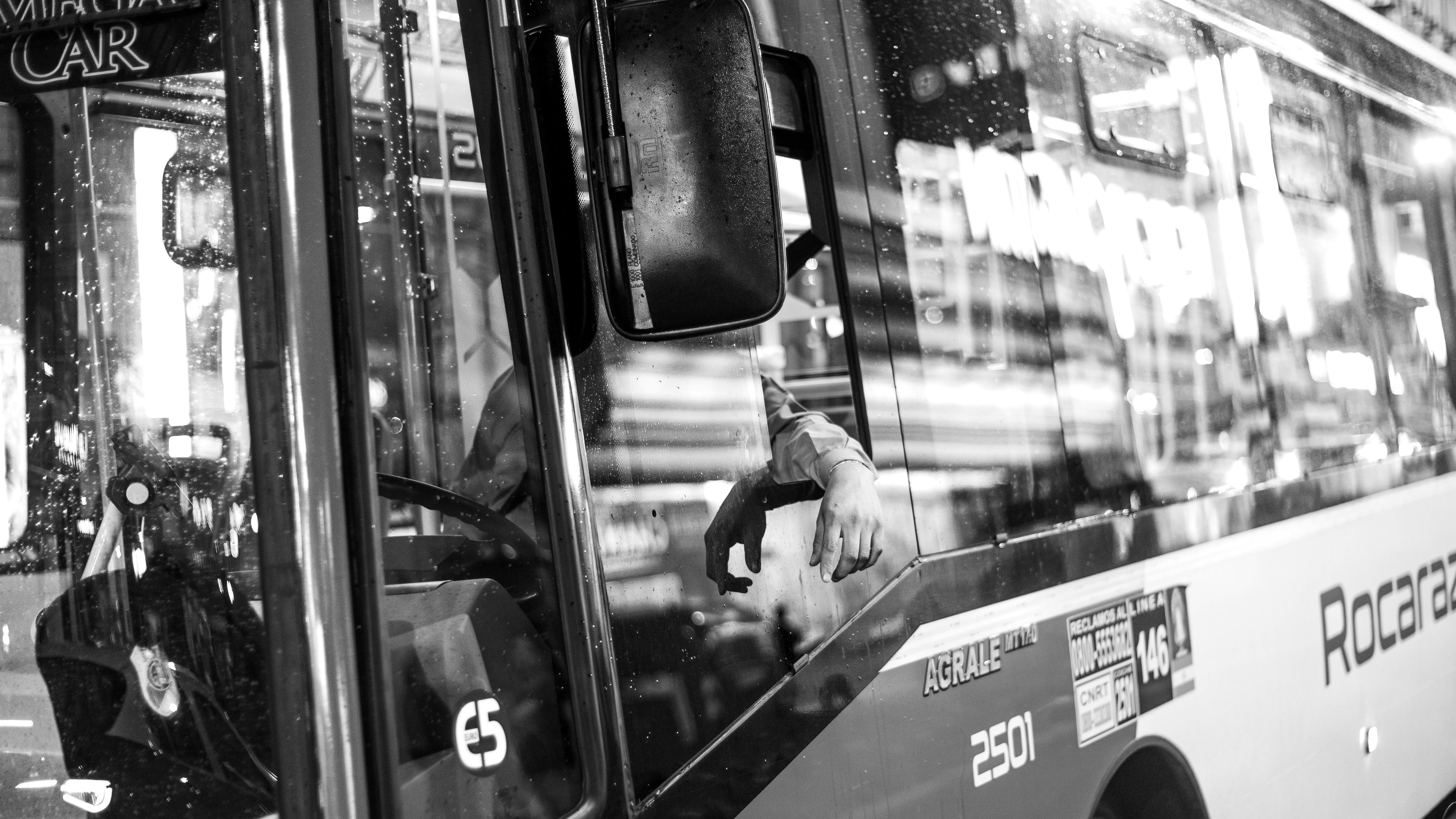Black and White Urban Bus Scene in Buenos Aires · Free Stock Photo