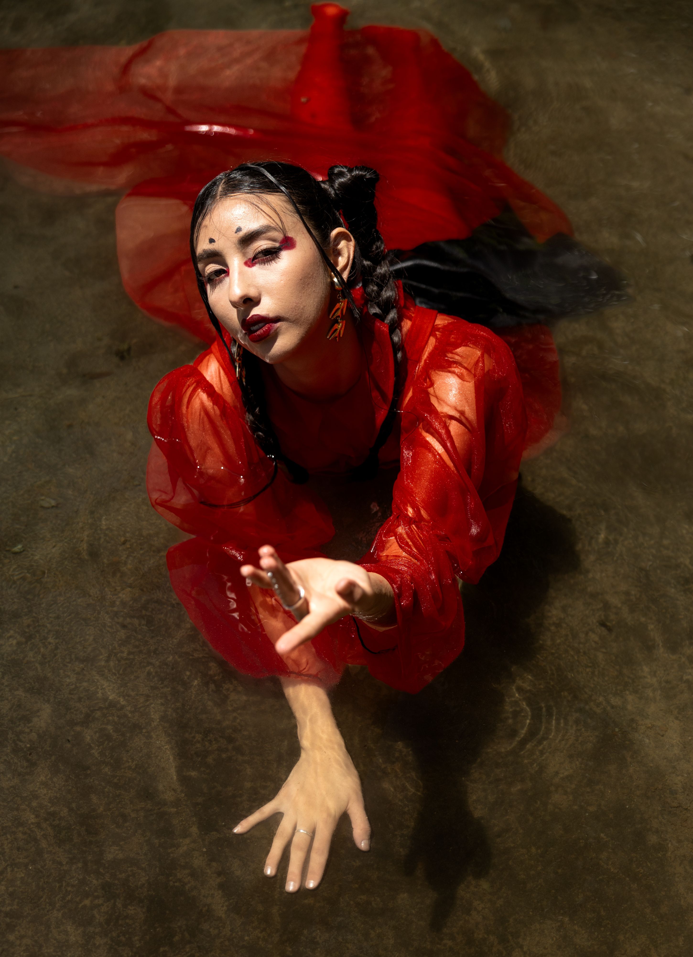 Artistic Portrait in Red Dress with Dramatic Lighting · Free Stock Photo