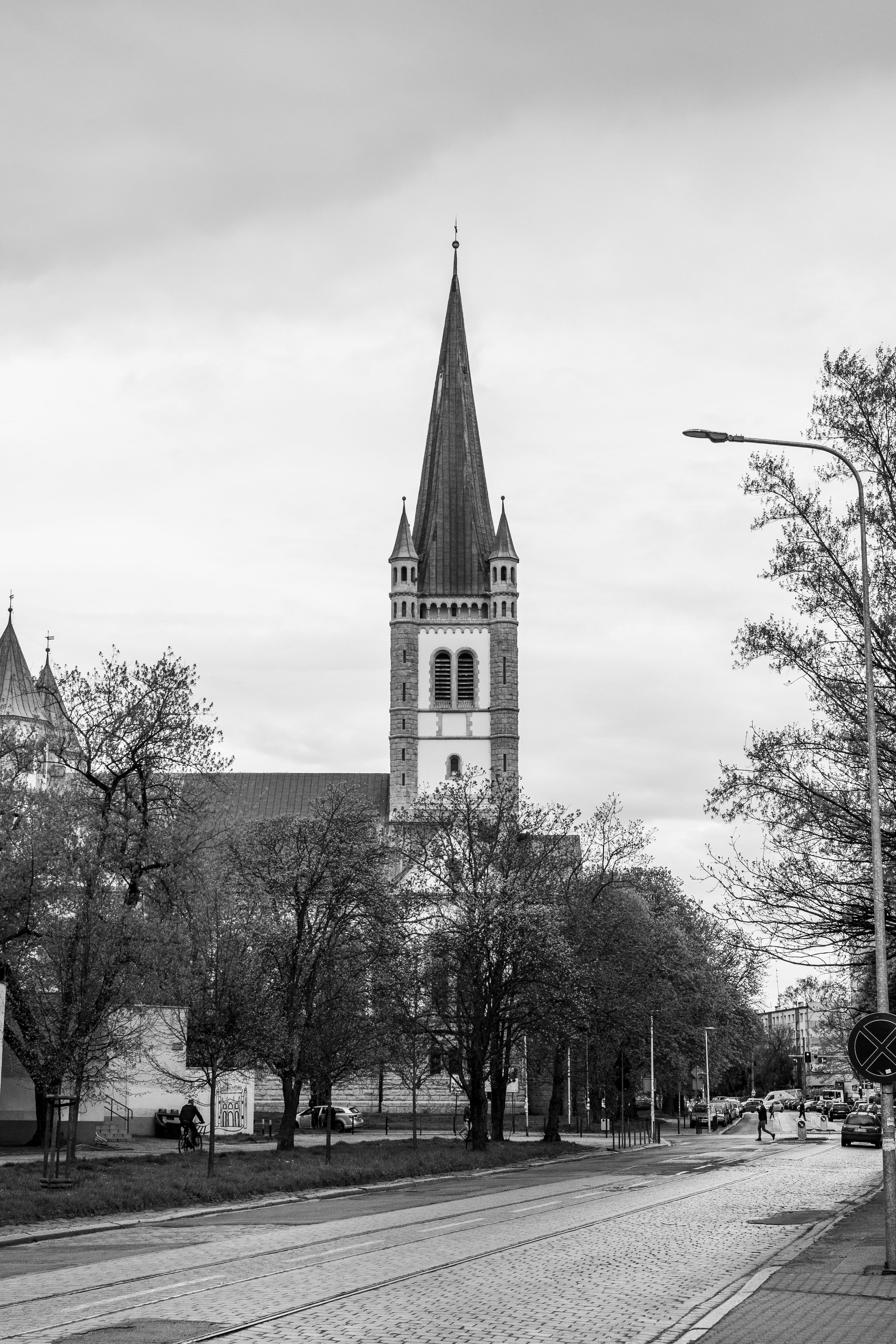 Gothic Revival Church in Urban Setting in Black and White · Free Stock ...