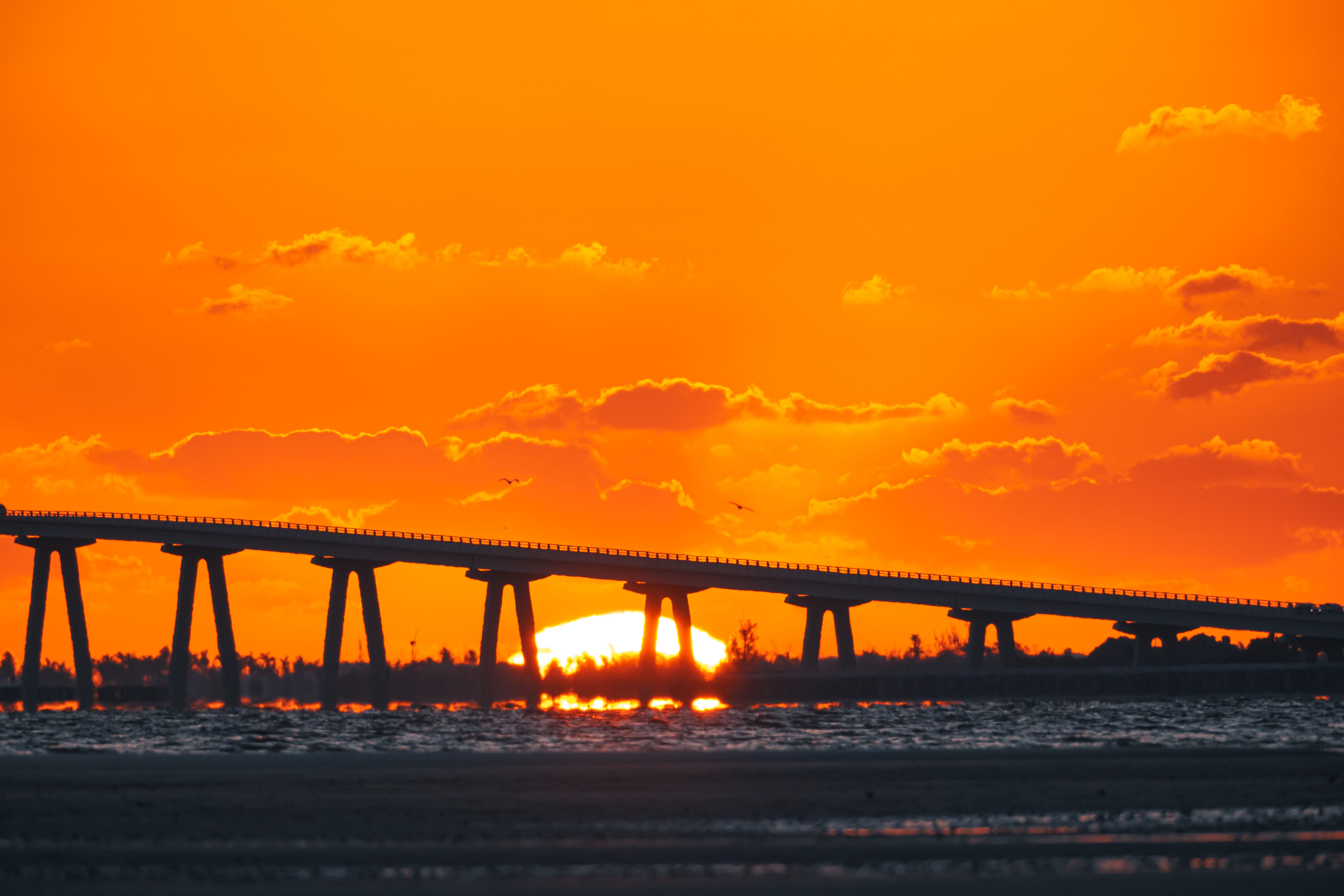 Vibrant Florida Sunset Behind Bridge · Free Stock Photo