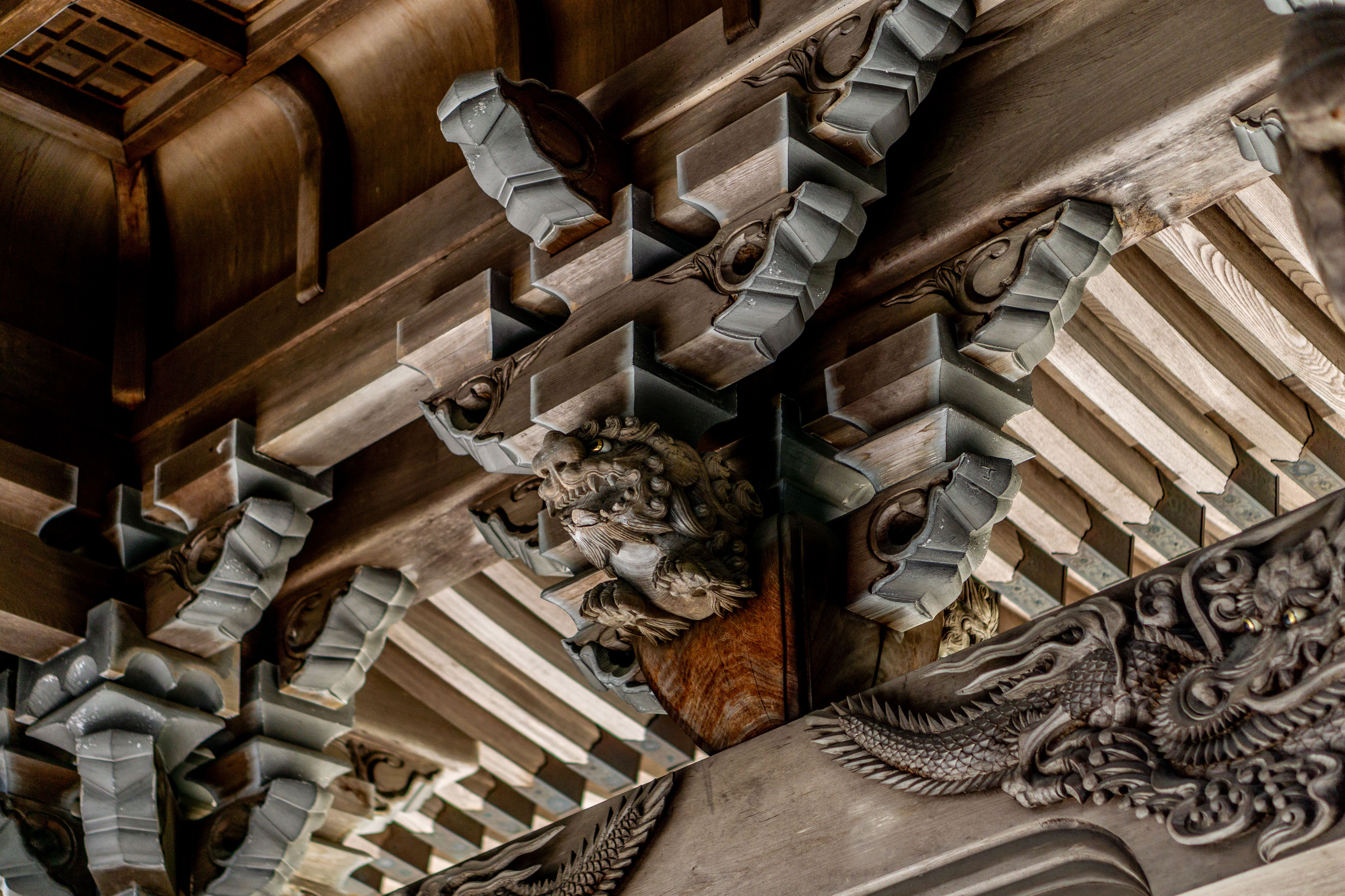 Intricate Wooden Temple Ceiling with Carvings · Free Stock Photo
