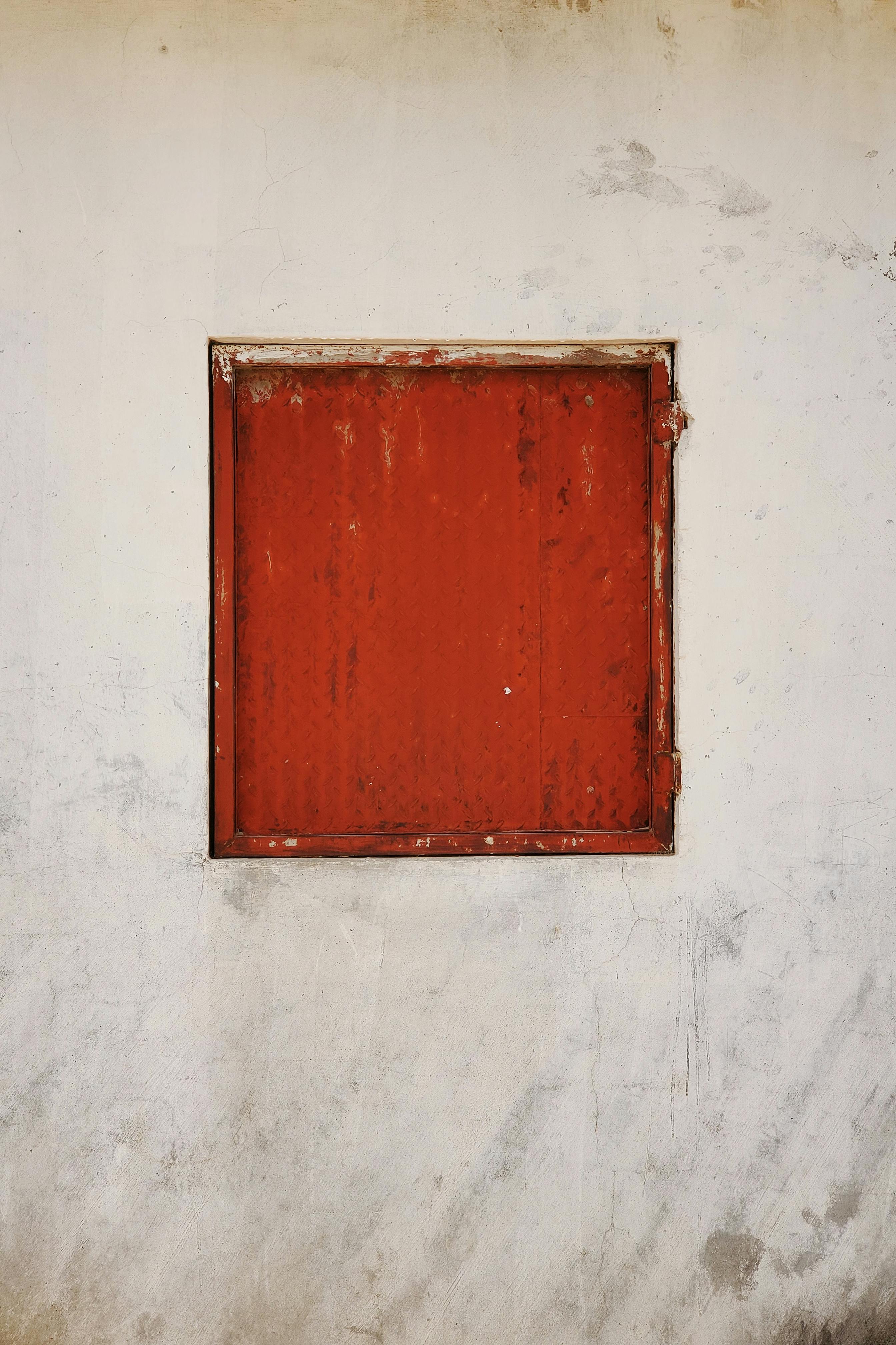 Red Square Window on Rustic White Wall · Free Stock Photo