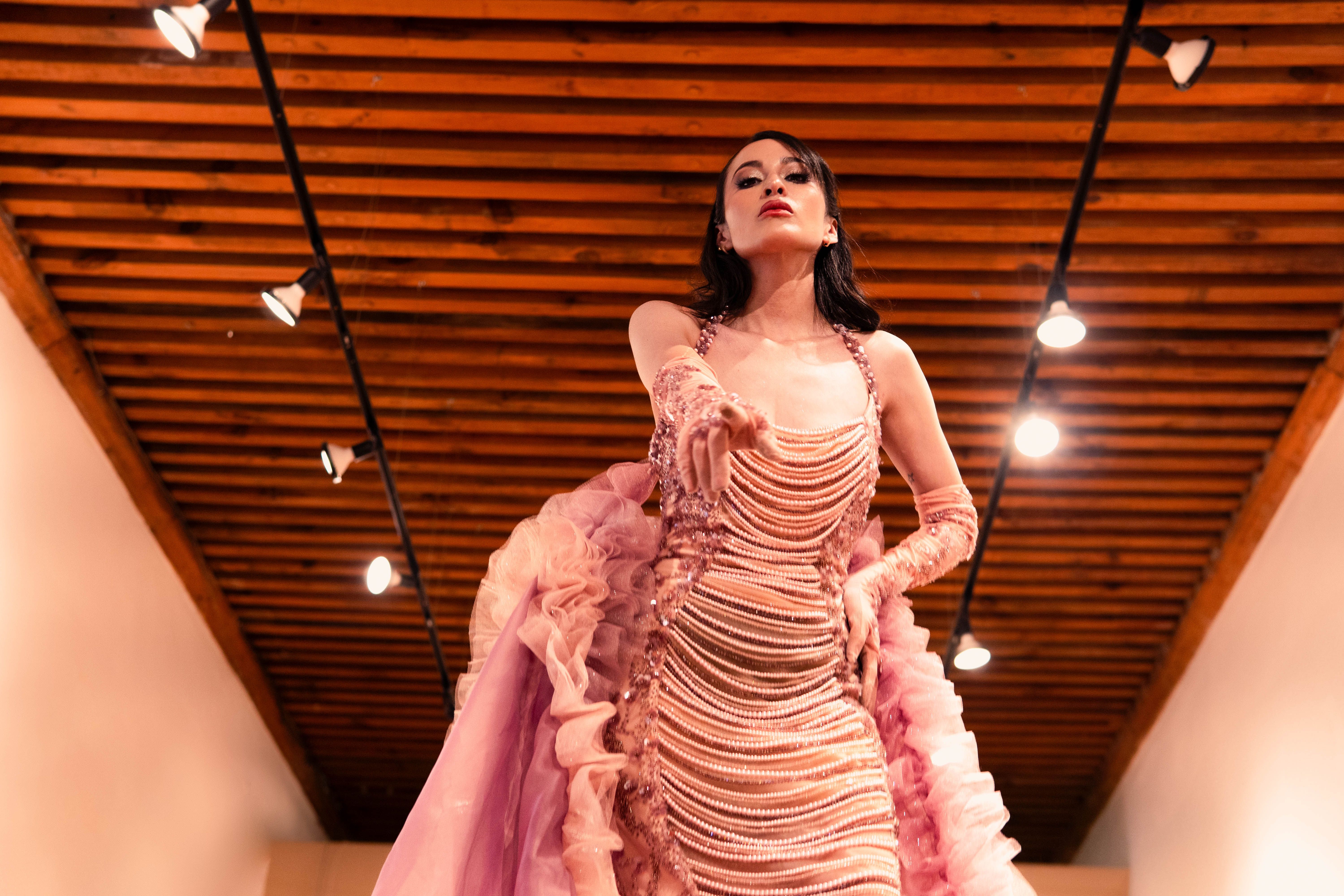 Elegant Model in Pink Gown on Runway · Free Stock Photo