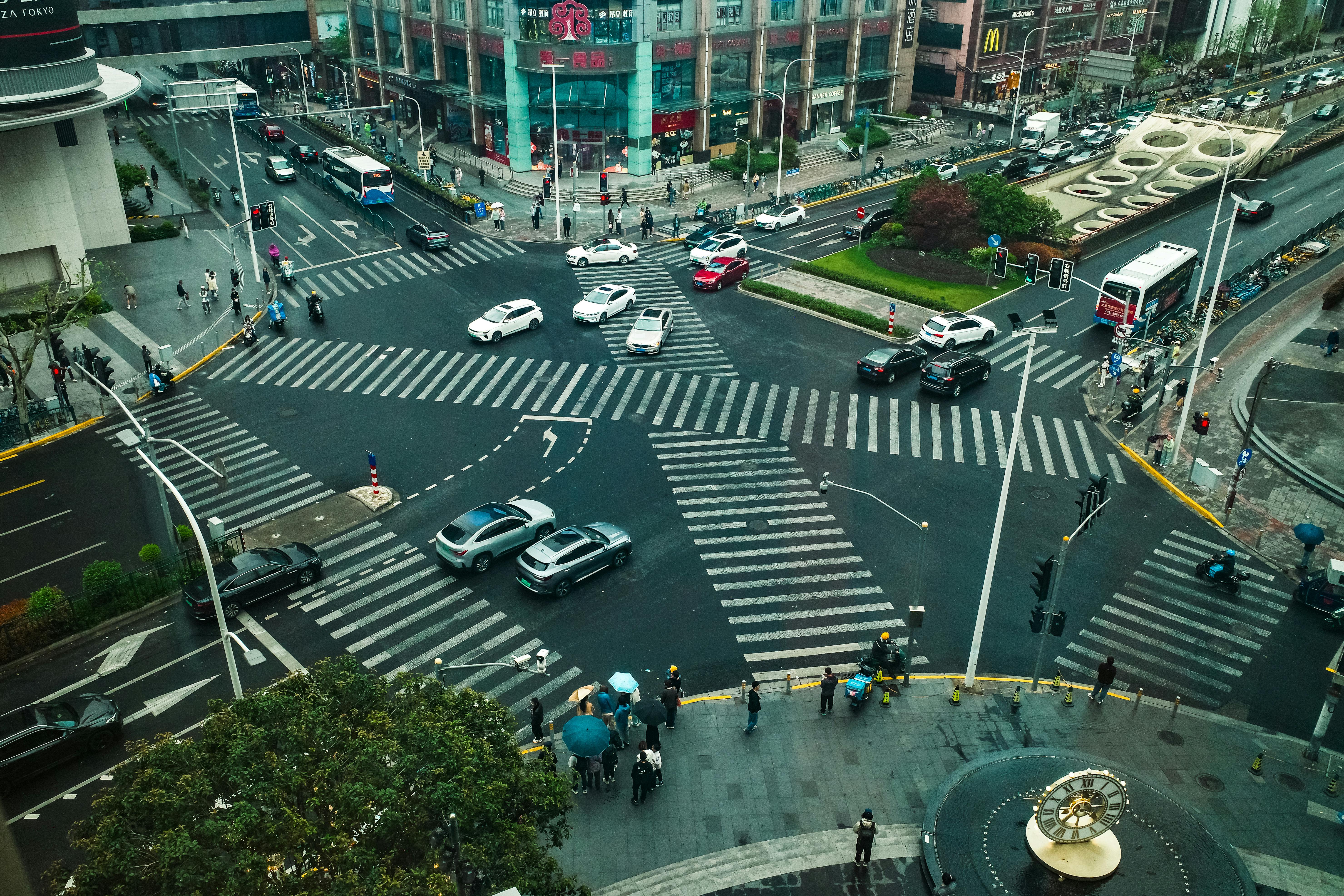 Aerial View of Busy Intersection in Shanghai · Free Stock Photo