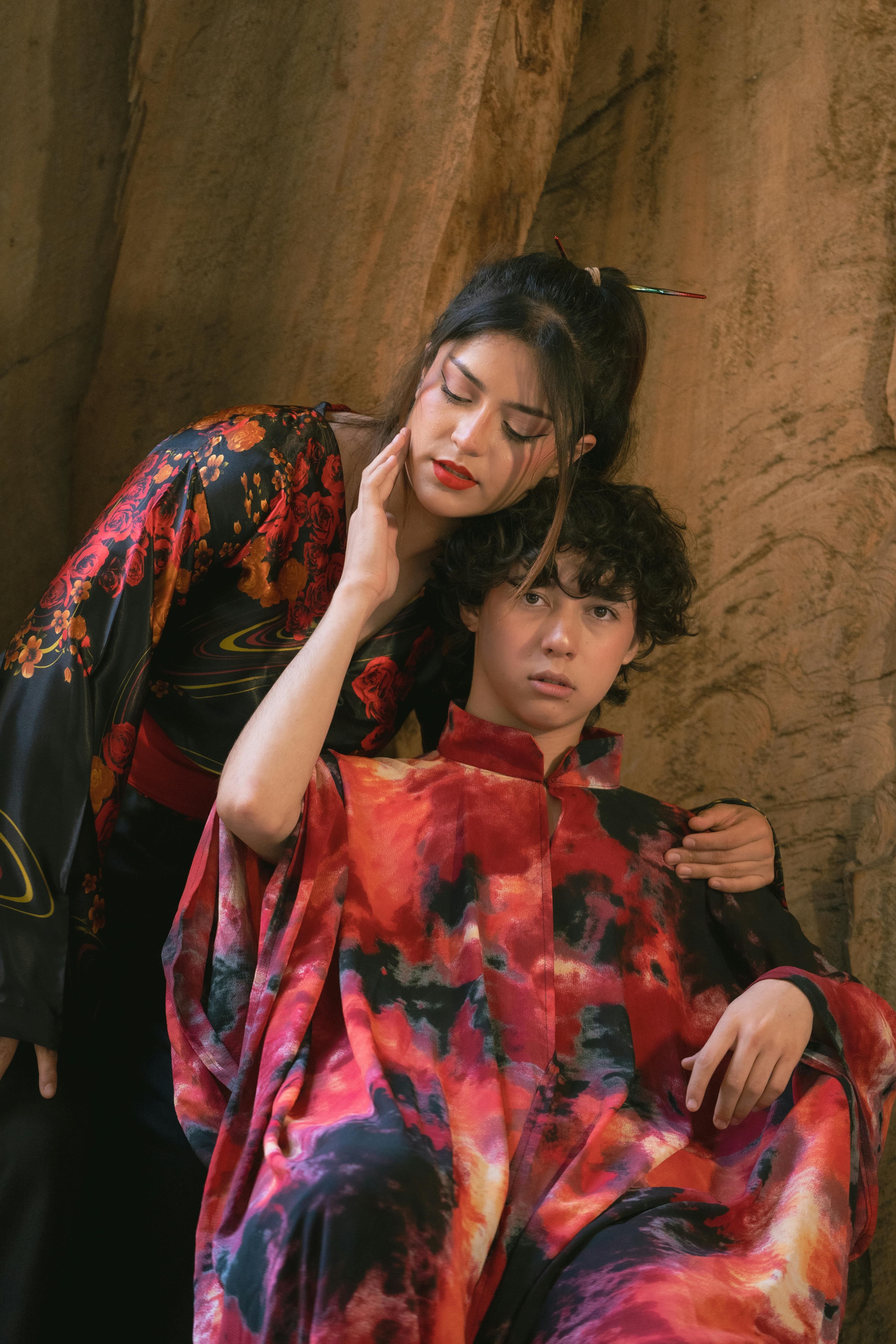 Fashionable Portrait of Models in Colorful Kimonos · Free Stock Photo