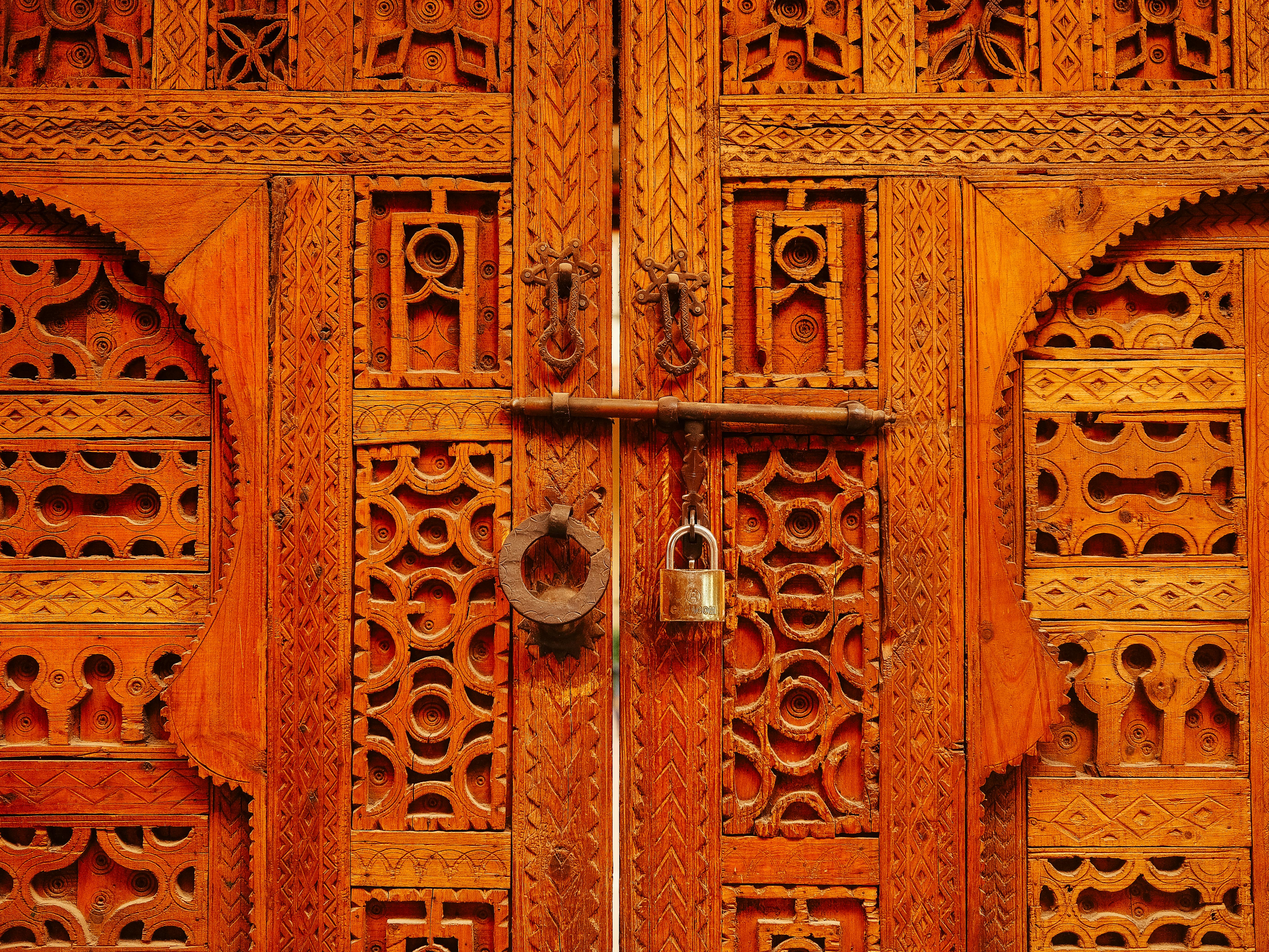 Intricate Wooden Door with Carved Patterns and Lock · Free Stock Photo