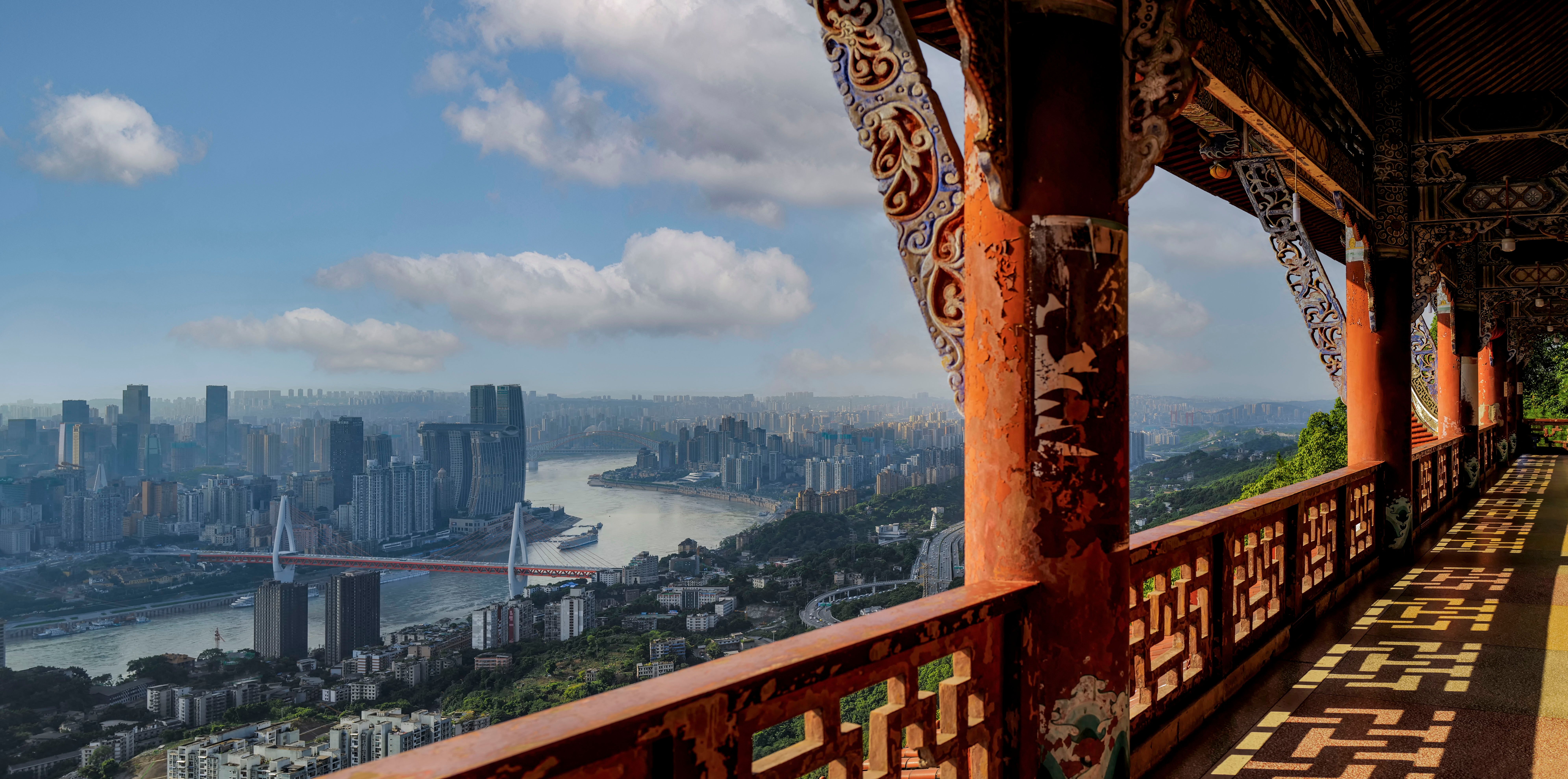 Chongqing Cityscape from Traditional Chinese Pavilion · Free Stock Photo