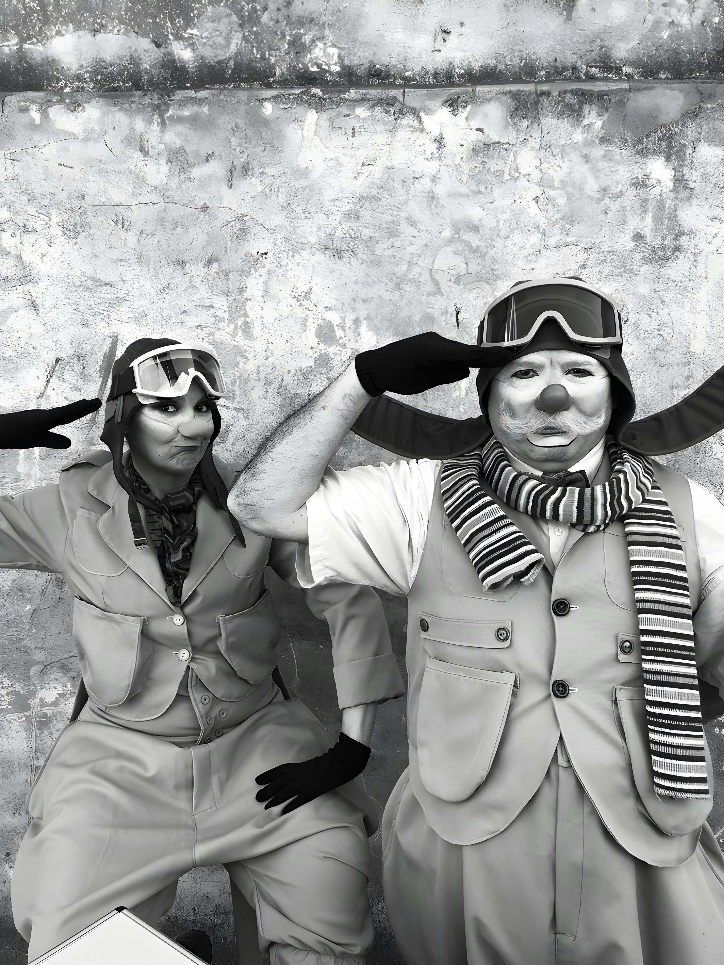 Two Clowns in Aviator Costumes Salute · Free Stock Photo