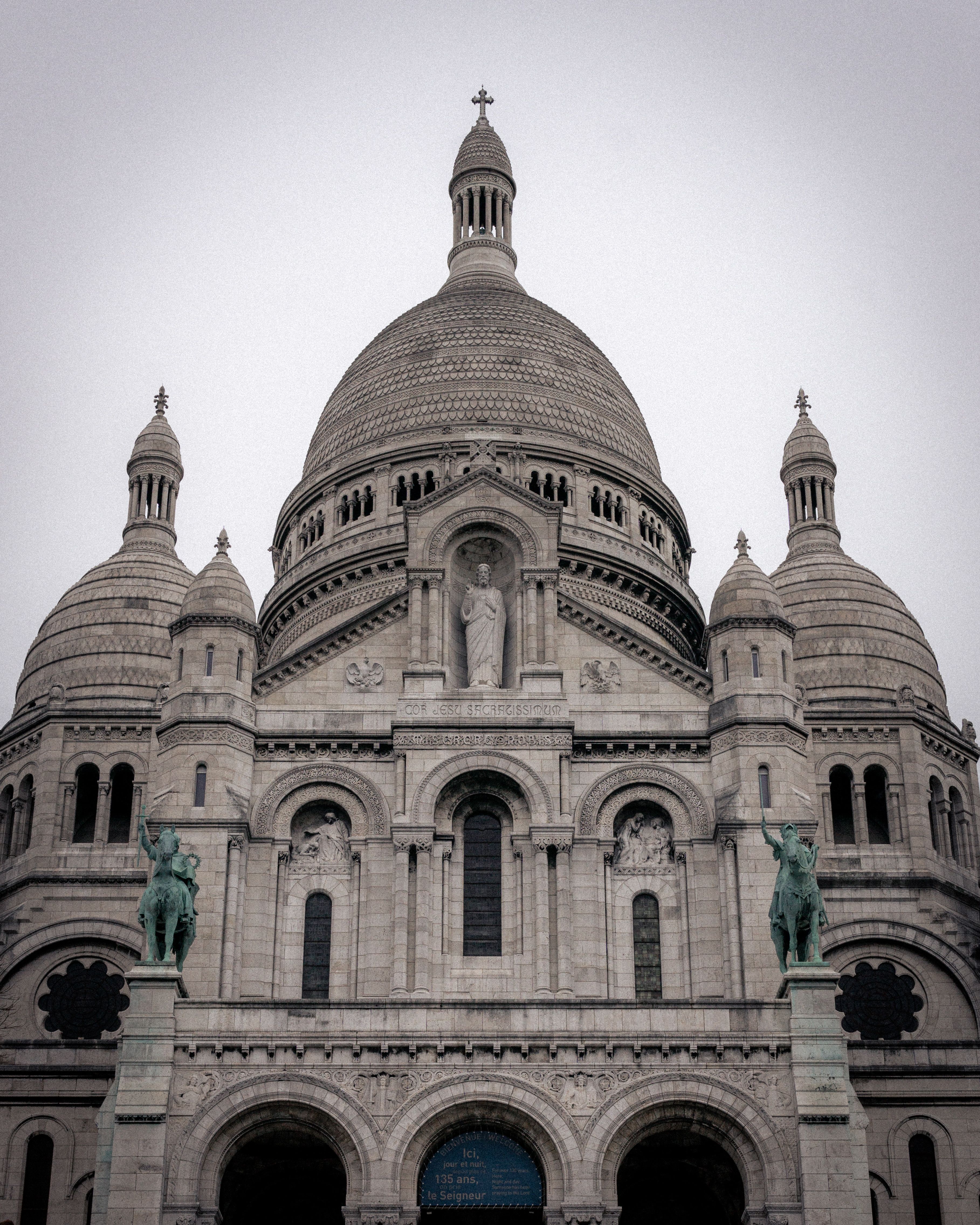 Sacre-Coeur Basilica Front View on Cloudy Day · Free Stock Photo