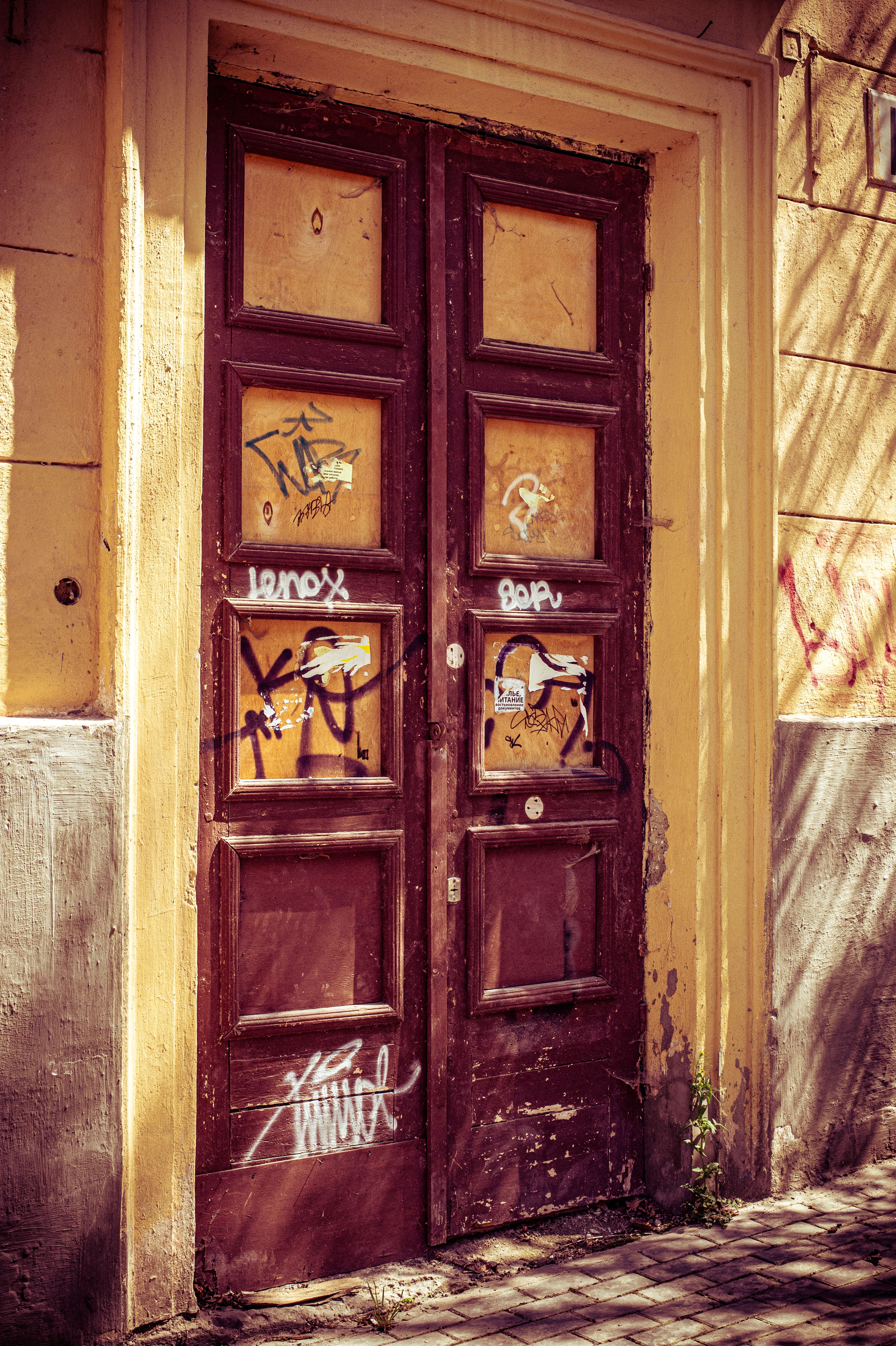 Vintage Graffitied Door in Urban Setting · Free Stock Photo