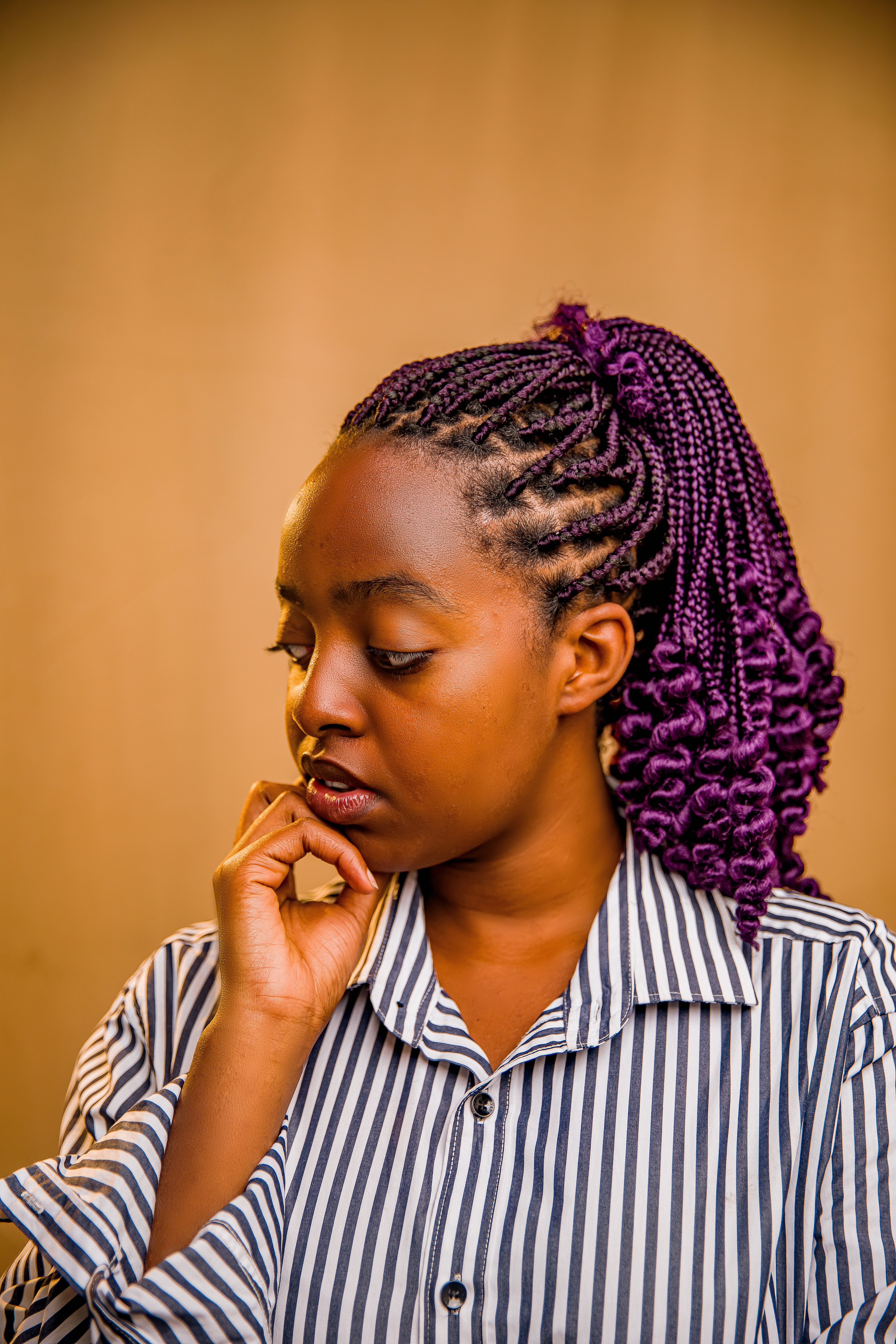 African Woman with Purple Braided Hairstyle · Free Stock Photo
